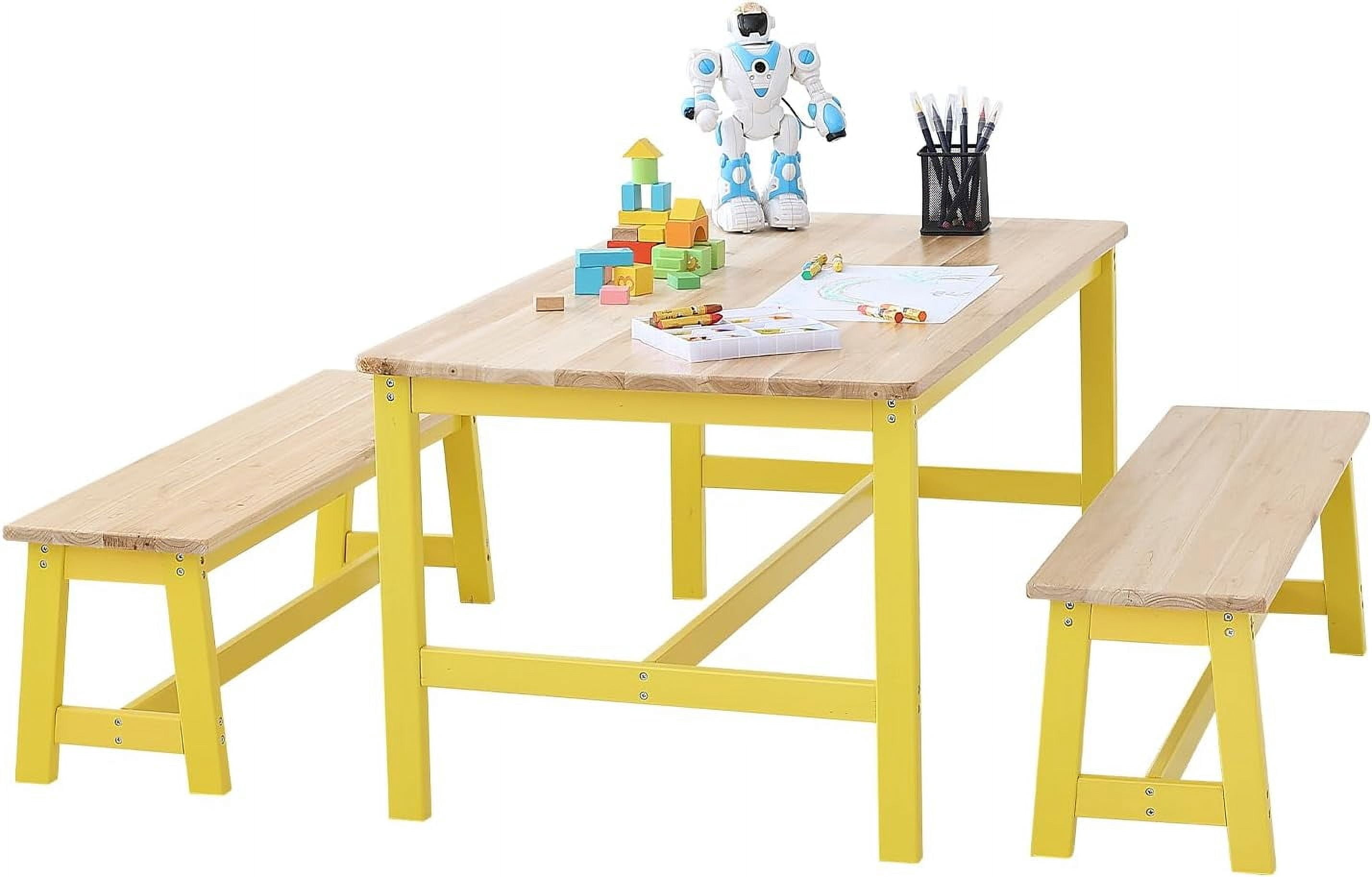 Kids Table and Bench Set, Toddler Table and Chair Set of 3, Wood ...