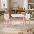 Kids Table and Chair Set, 3-Piece Wooden Toddler Desk with Animal ...