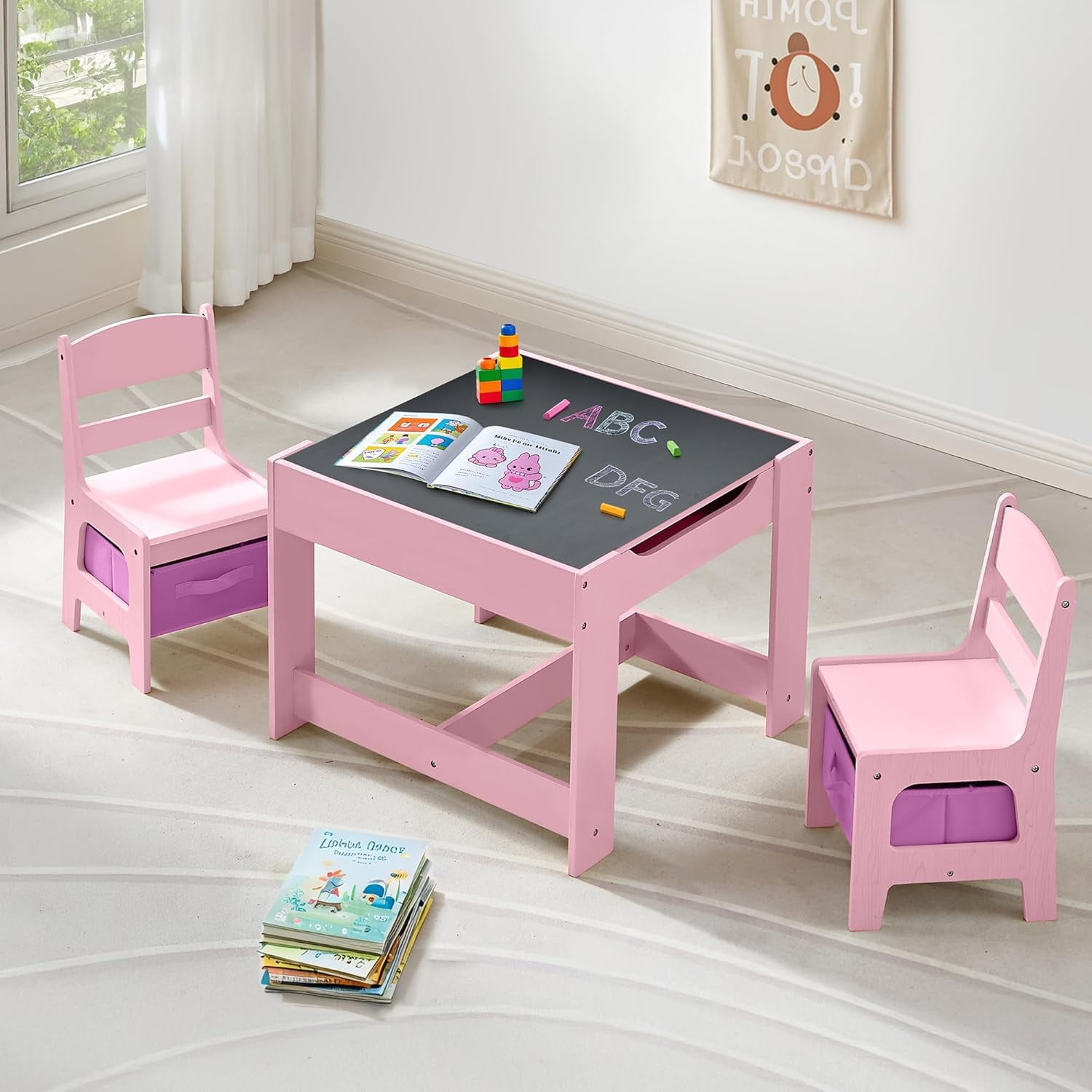 Kids Table and Chairs Set, 4 in 1 Wooden Kids Table - Walmart.com