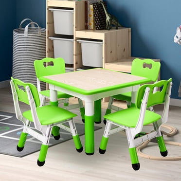 Arlopu Kids Table & Chairs Set, Adjustable Height, 5-Piece Toddler ...