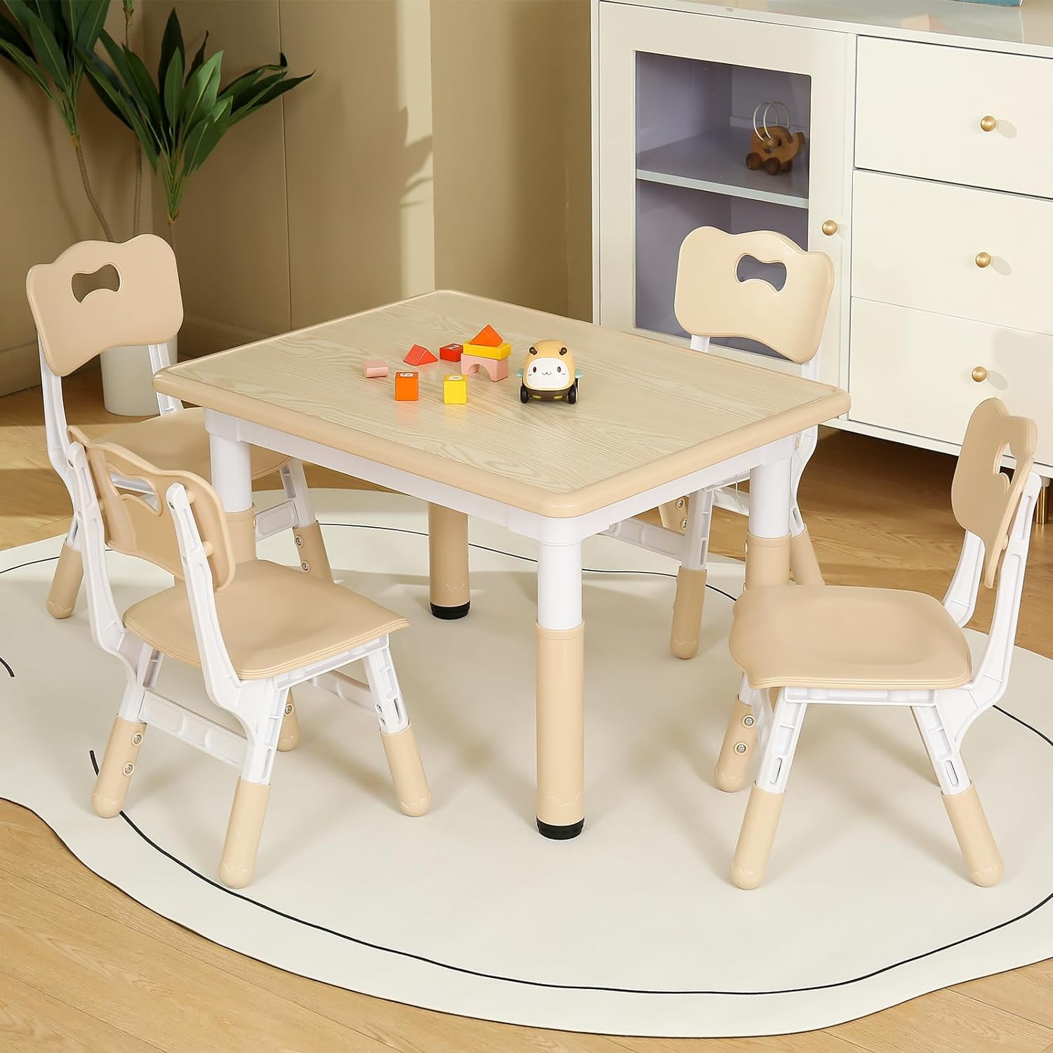 Kids Table and Chiar Set, Height Adjustable Toddler Table and Chair Set ...