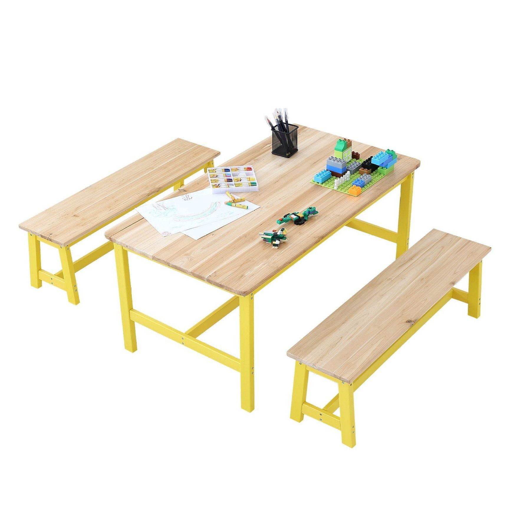 Kids Table and Set, Toddler Table and Chair Set of 3, Wood Activity ...