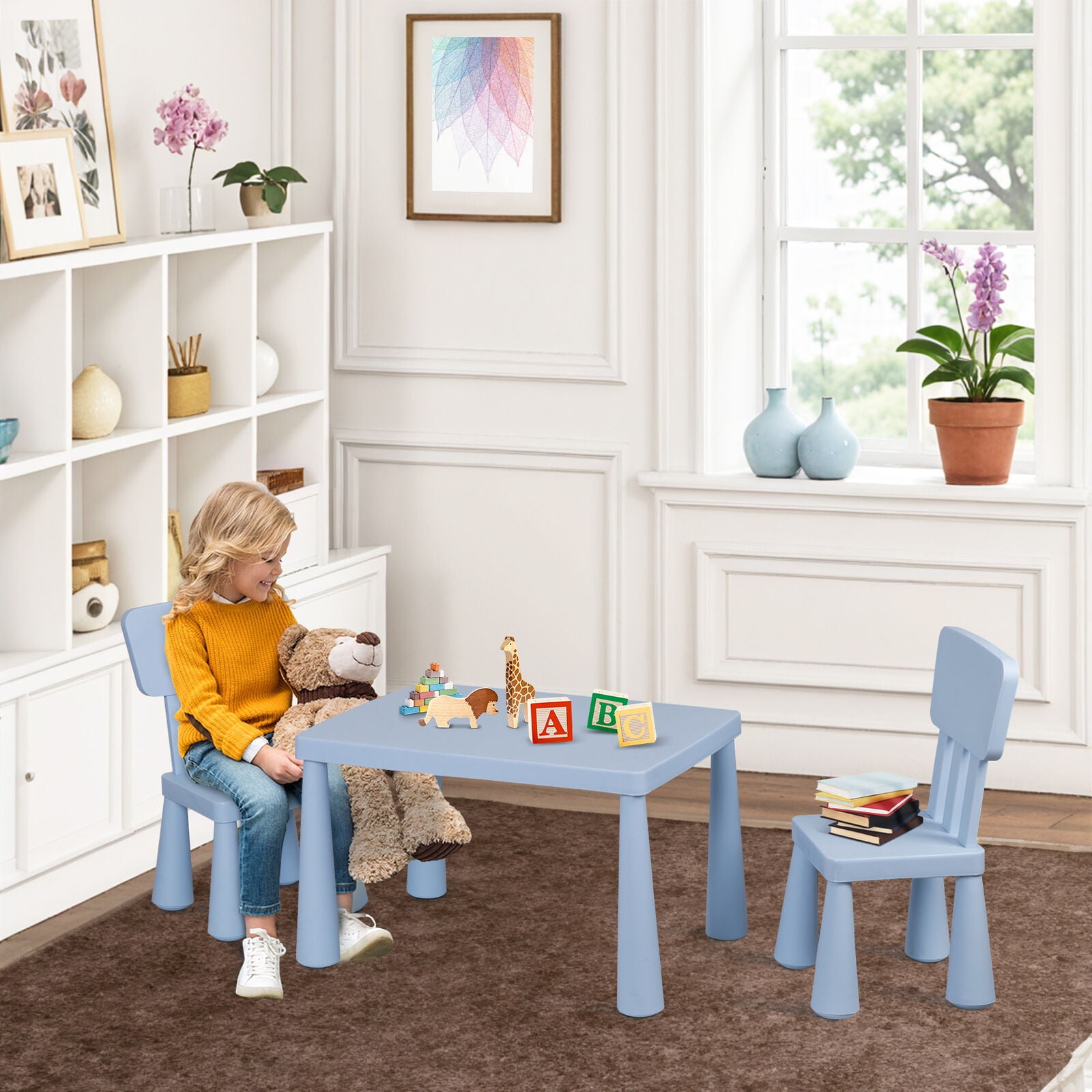 Kids Table with 2 Chairs Set for Toddlers 3 Piece Plastic Activity ...