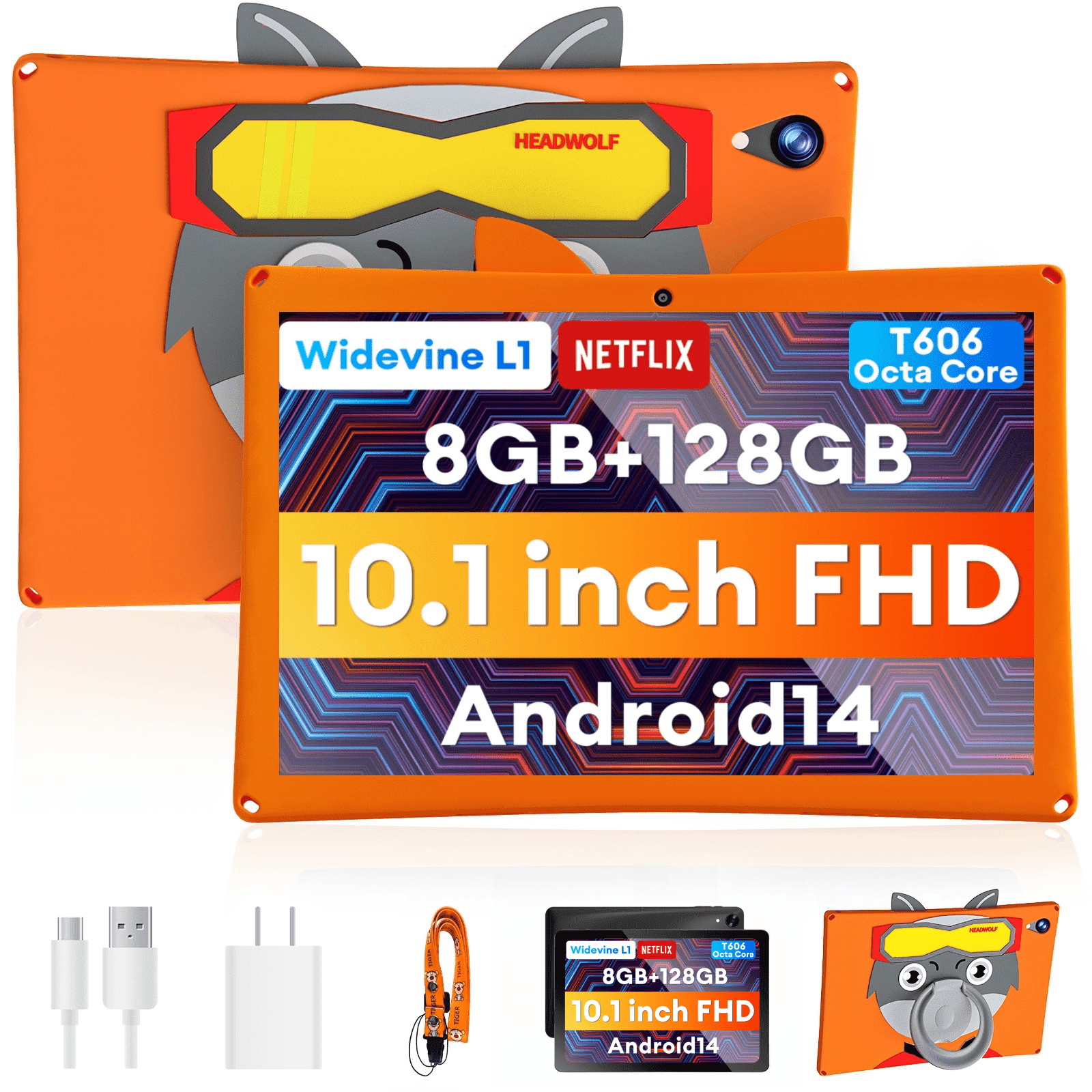 Headwolf Tablet 10 inch Android 14 Kids Tablet with Case Unisoc T606 ...