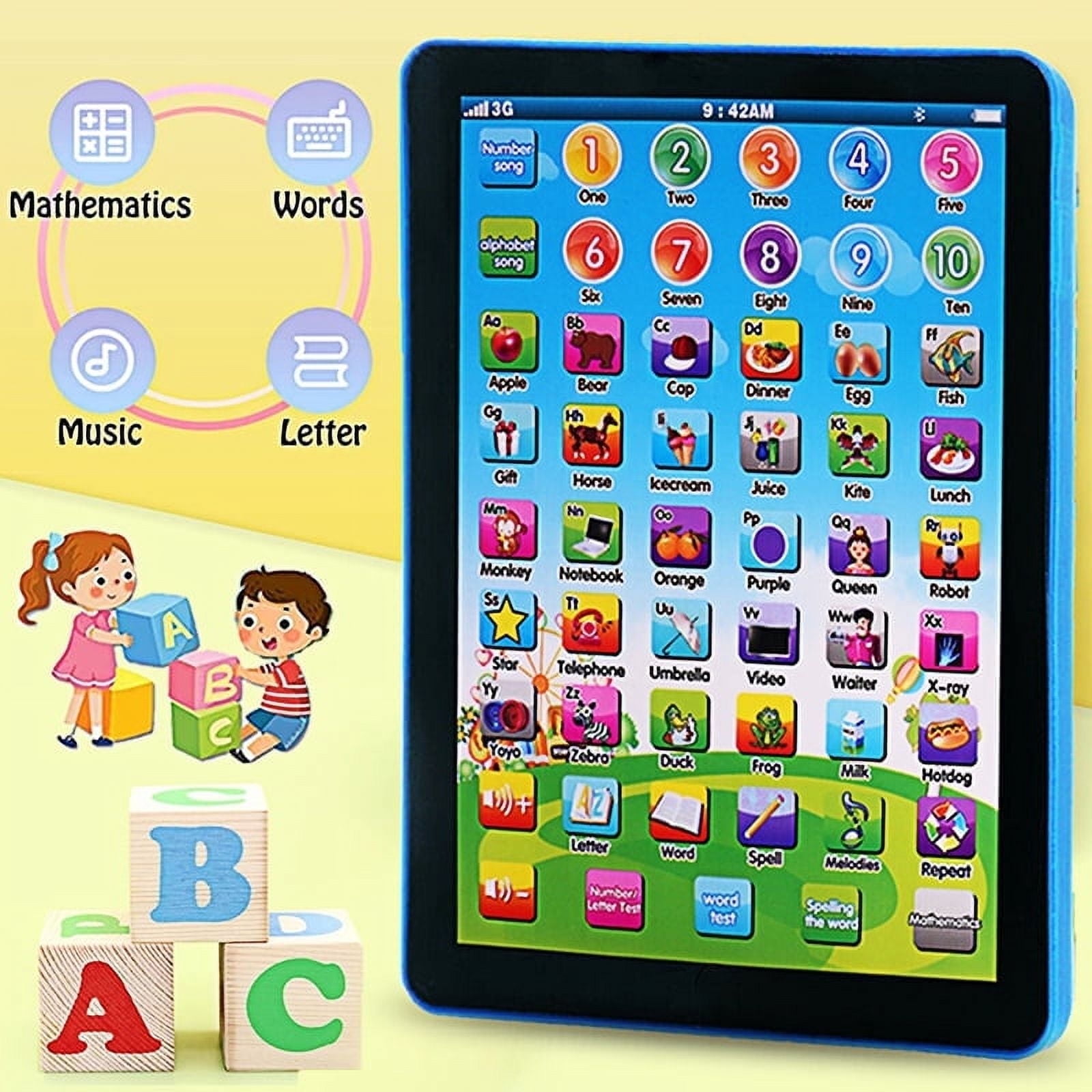 Kids Tablet Toddler Learning Pad with LED Screen Teach Alphabet Numbers ...
