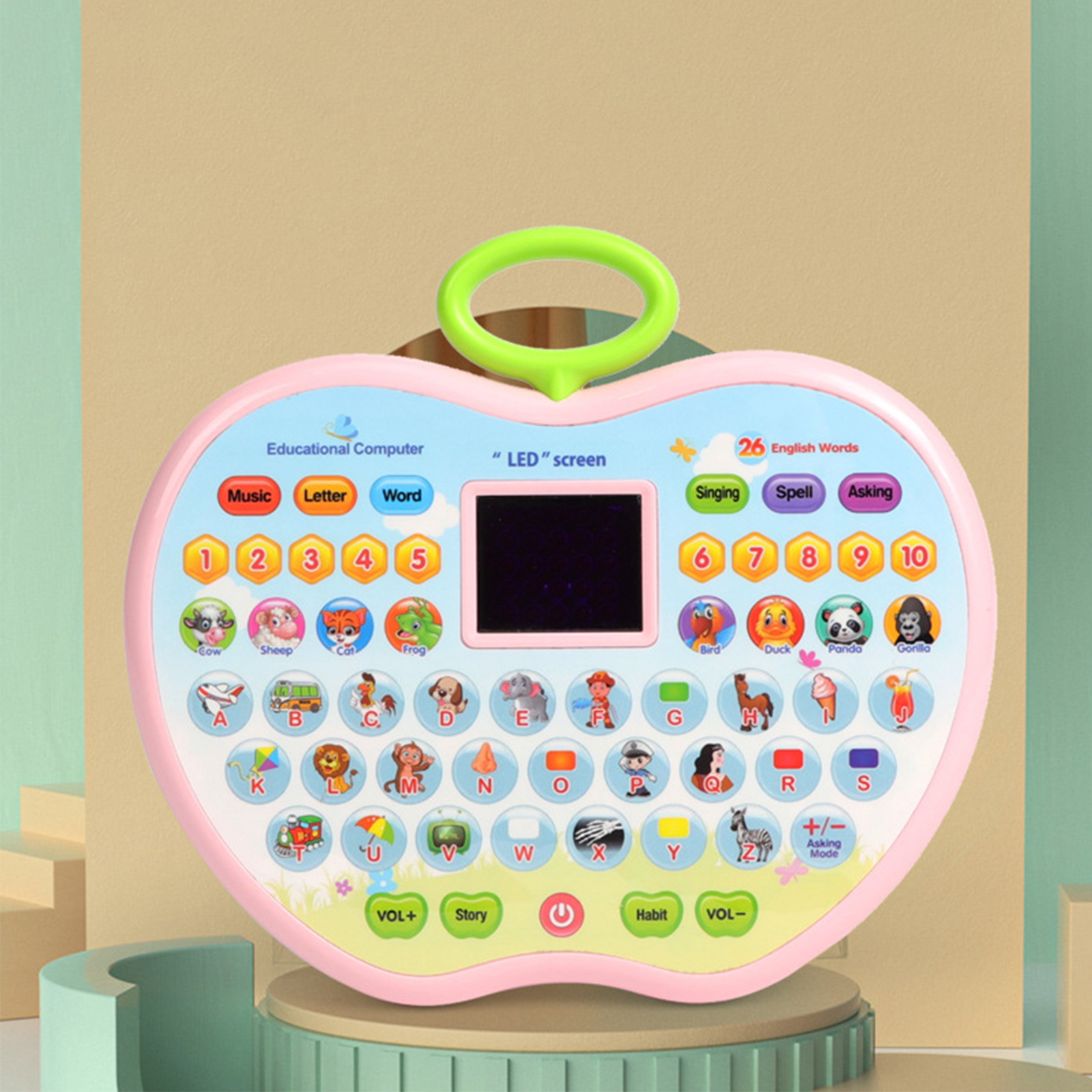Kids Tablet Toddler Learning Pad with LED Screen Teach Alphabet Numbers ...