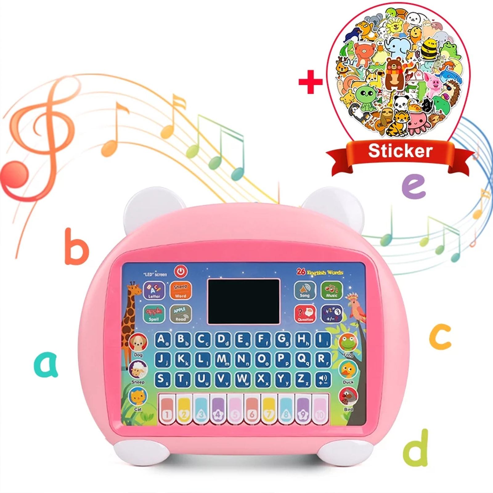 Kids Tablet Toddler Learning Pad with LED Screen Teach Alphabet Numbers ...