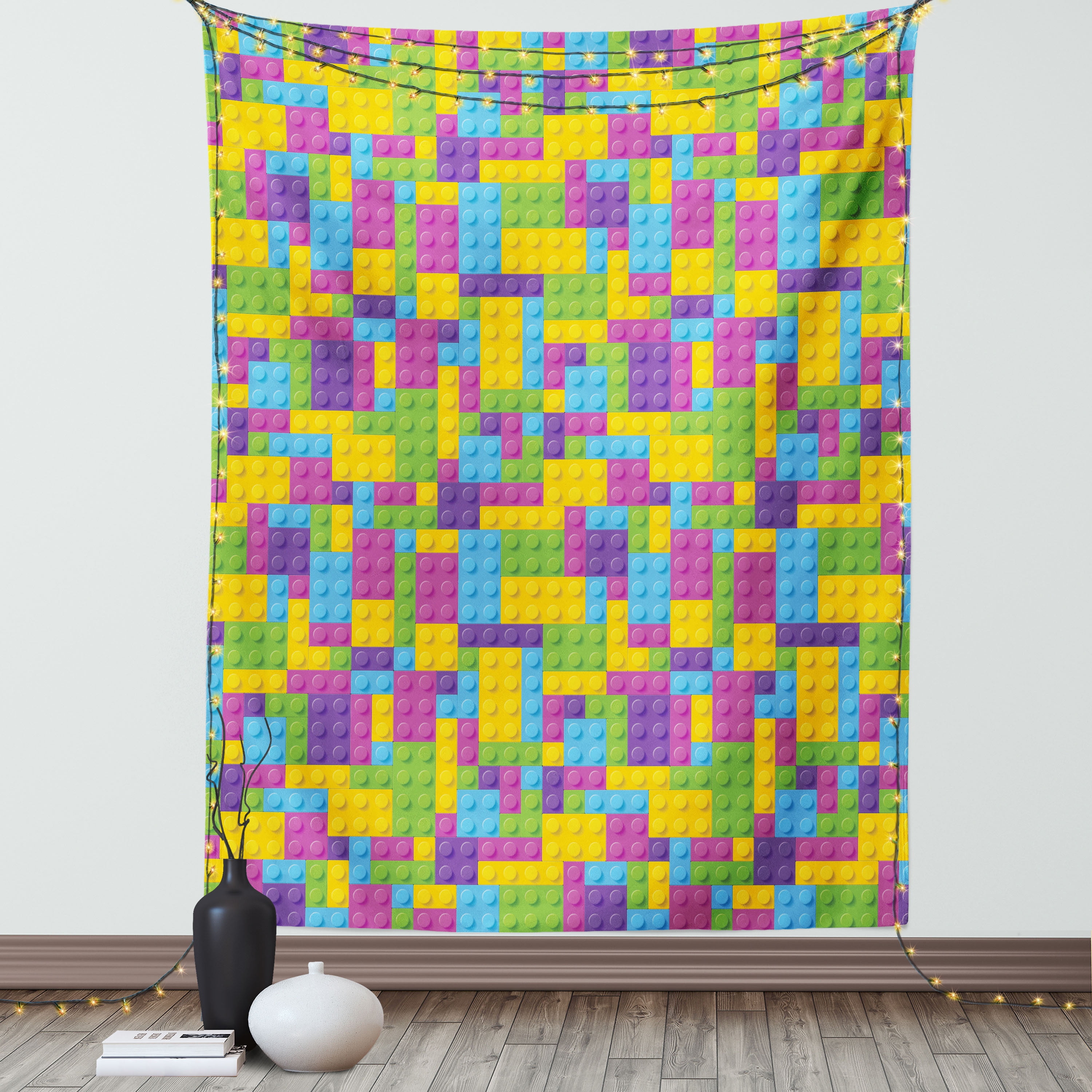 Kids Tapestry, Colorful Plastic Construction Blocks Cube Geometric ...