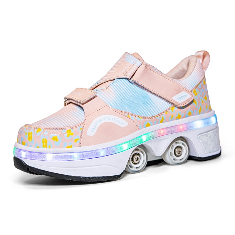 Kids Teen Wheels Shoes with Lights Women Men Rechargeable Roller Skates ...