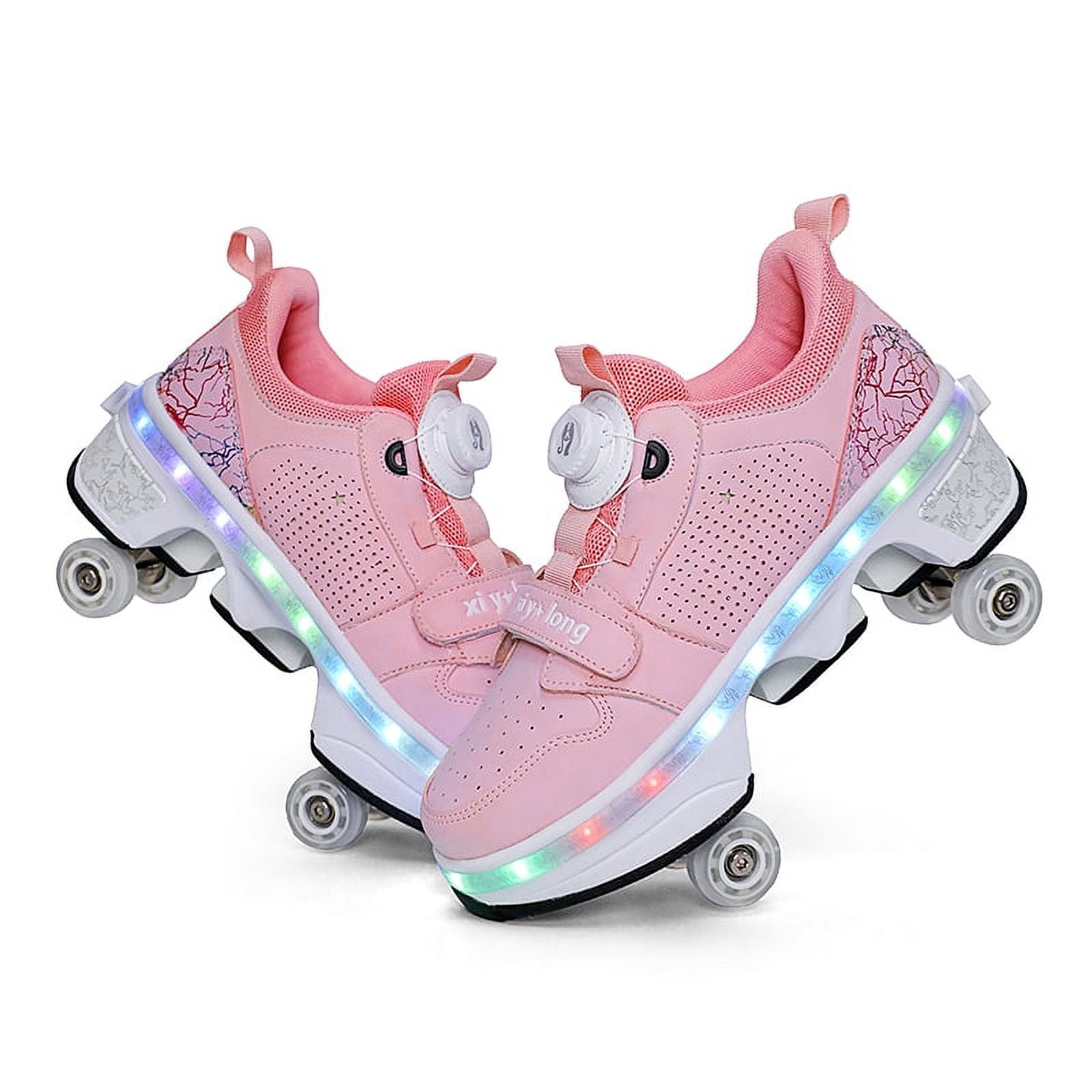 Kids Teen Wheels Shoes with Lights Women Men Rechargeable Roller Skates ...