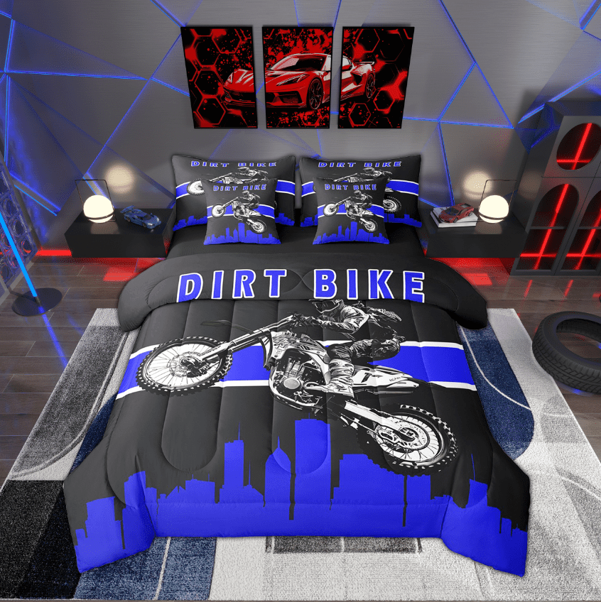 Teens Sports Bedding Full Size 7Pcs Cool Motocross Rider Comforter Set ...