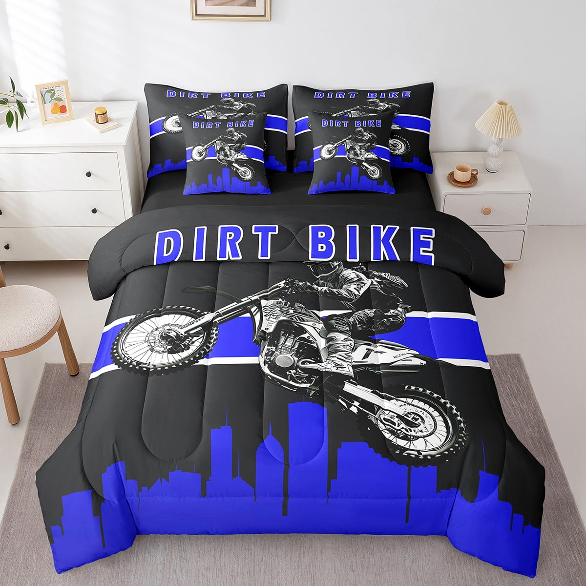Kids Teens Sports Bedding Full Size 7Pcs for Boys Girls Cool Motocross ...