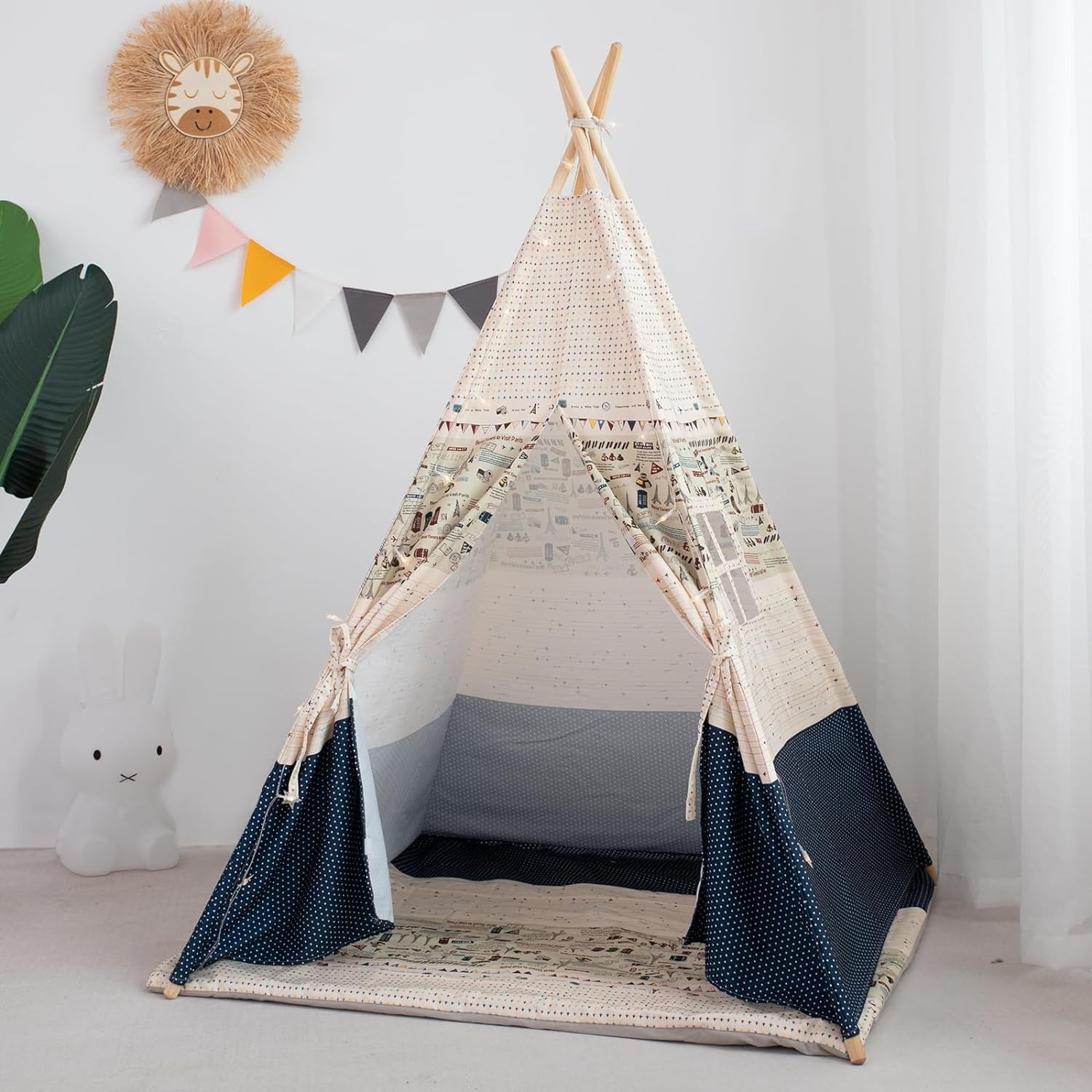 Kids Teepee Tent with Mat, xiaowantong Printed Canvas Teepee for Girl ...