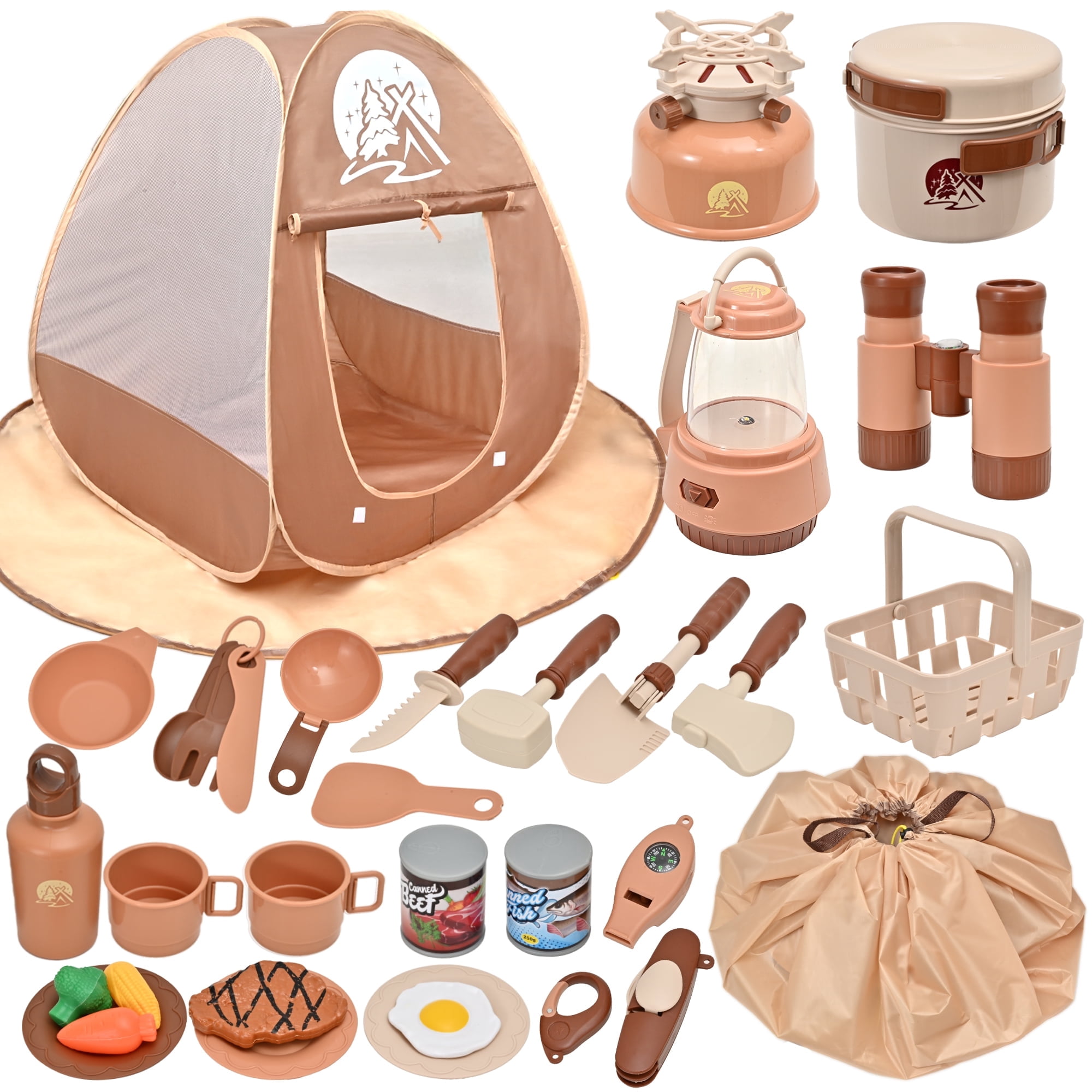TOPFOX Deluxe Kids Camping Gear Toy Set - Indoor Pretend Play Set for 3 ...