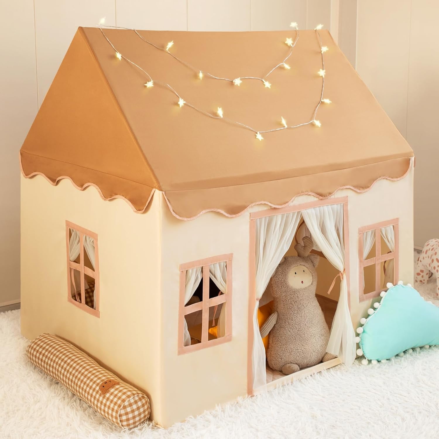 Kids Tent with Basic Mat Large Kids Playhouse Indoor with Star Light ...