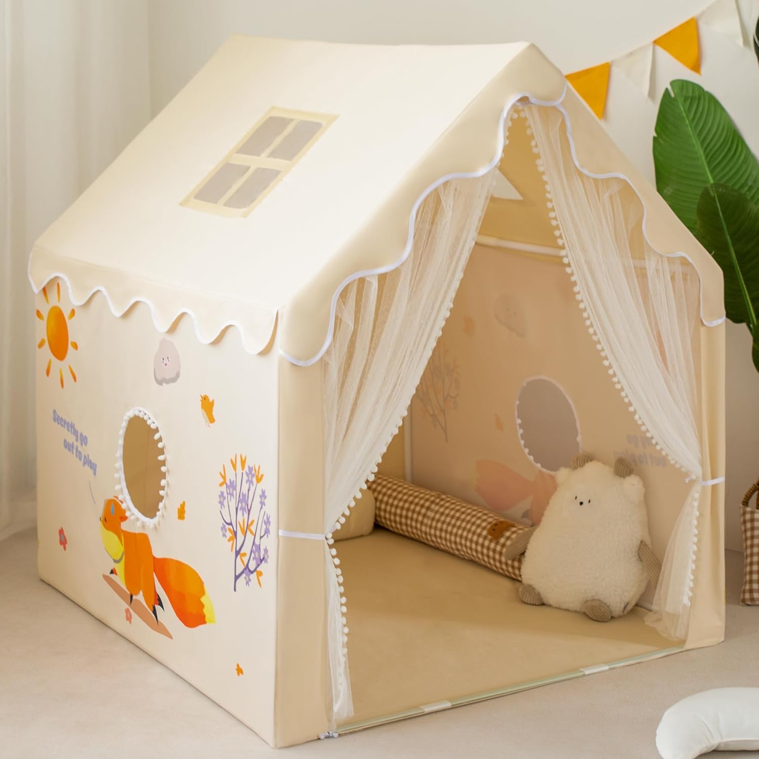 Kids Tent with Basic Mat Large Kids Playhouse Indoor with Star Light ...