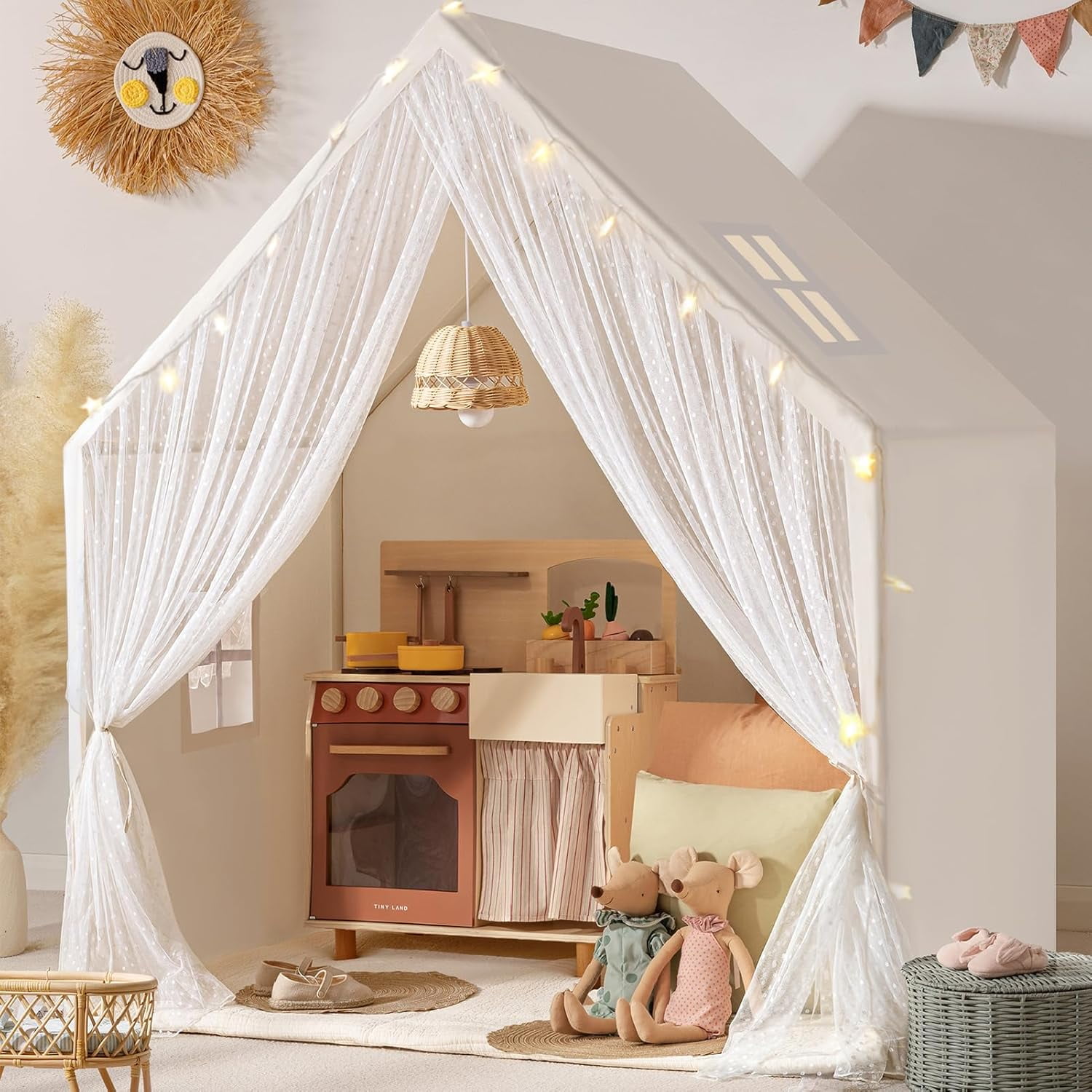 Kids Tent with Star Lights, Large Indoor Playhouse Tent, 53" x 36" Play ...