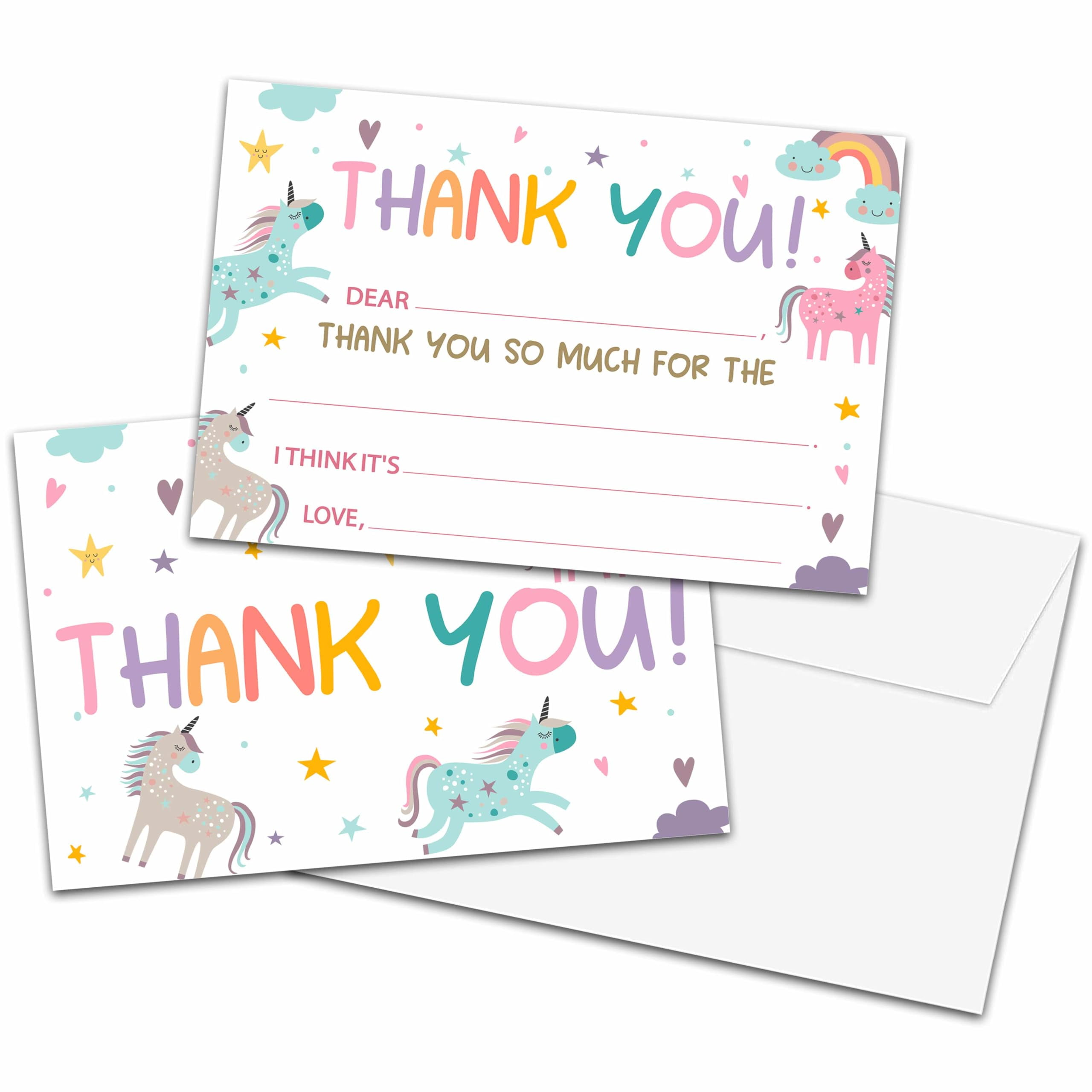 Kids Thank You Cards Fill in the Blank, Magic Unicorn Thank You Cards ...