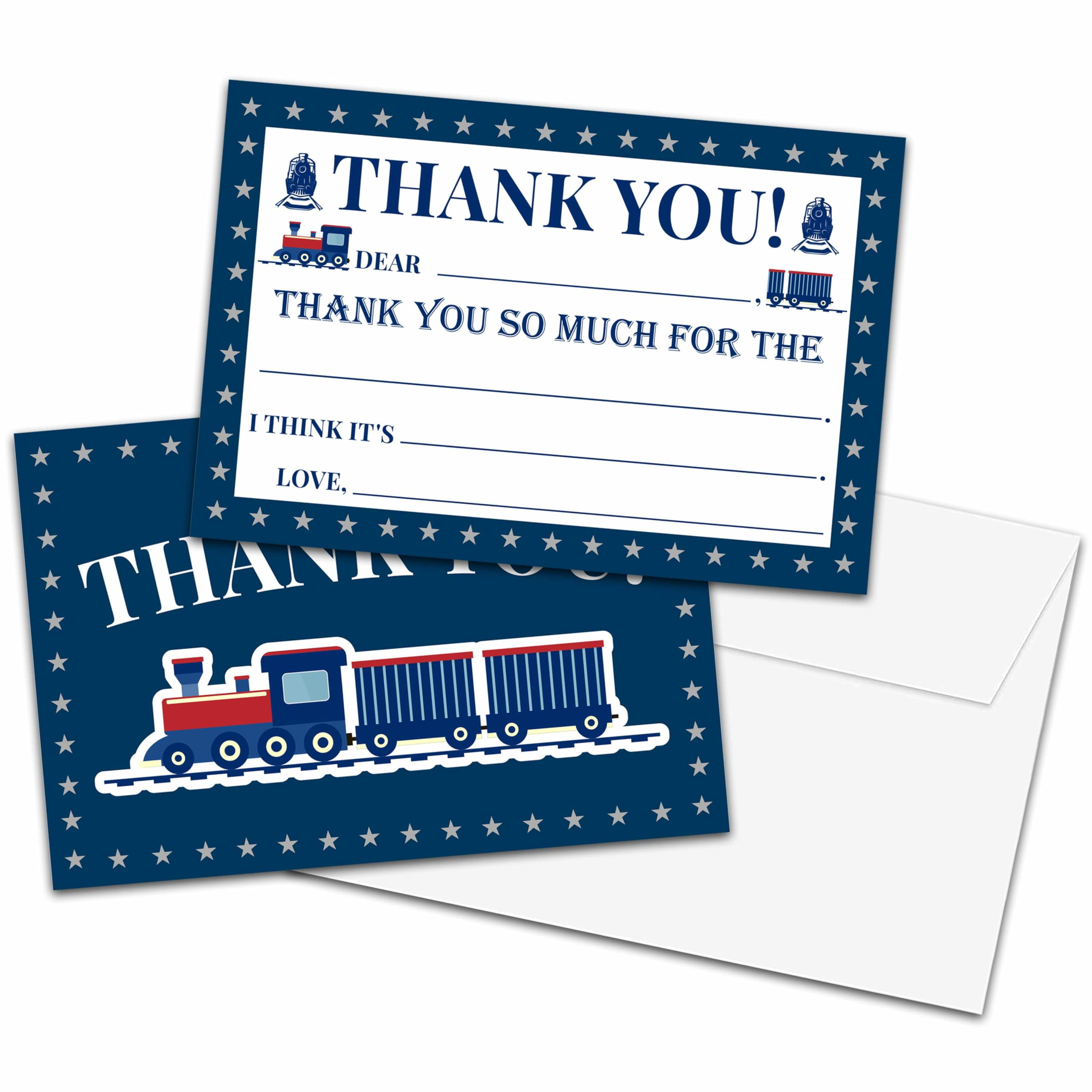 Kids Thank You Cards Fill in the Blank, Train Thank You Cards, Steam ...