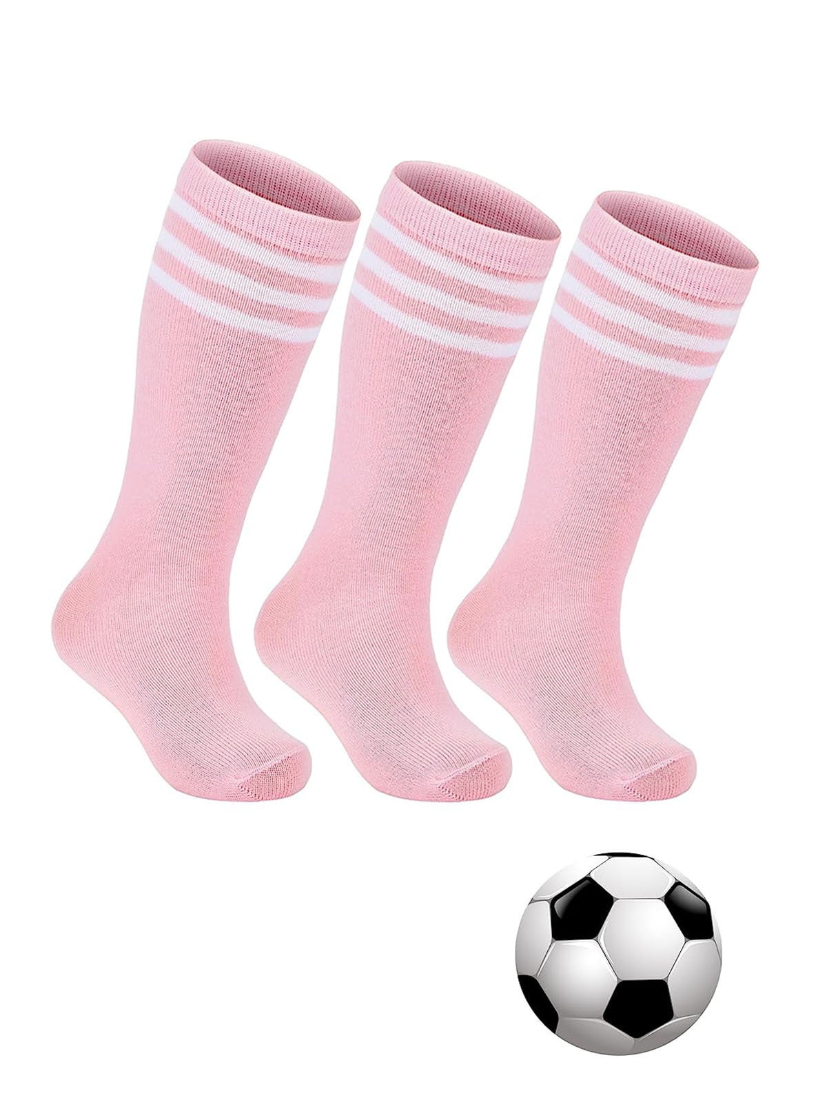 Kids Unisex Three Stripes High Knee Cotton Soccer Socks, Athletic Thigh ...