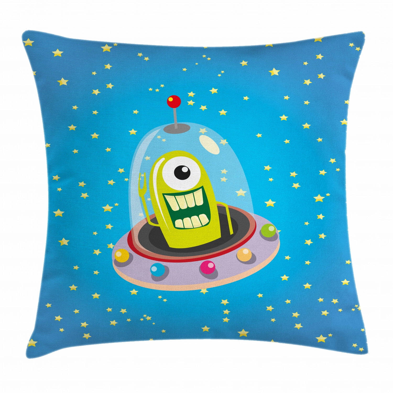 Kids Throw Pillow Cushion Cover, Cute Comic Ufo Alien in Outer Space ...