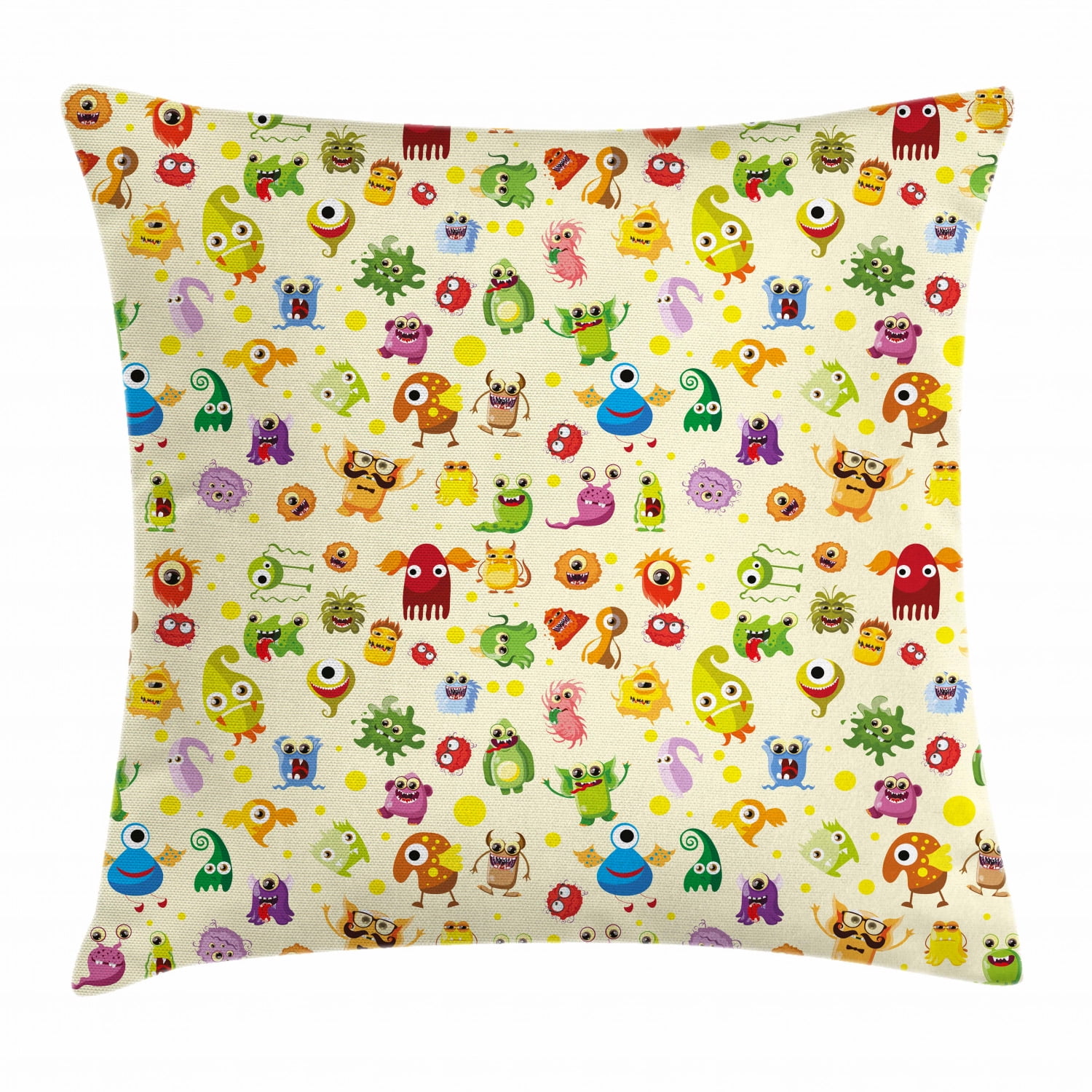 Kids Throw Pillow Cushion Cover, Set of Drawings Different Cartoon ...