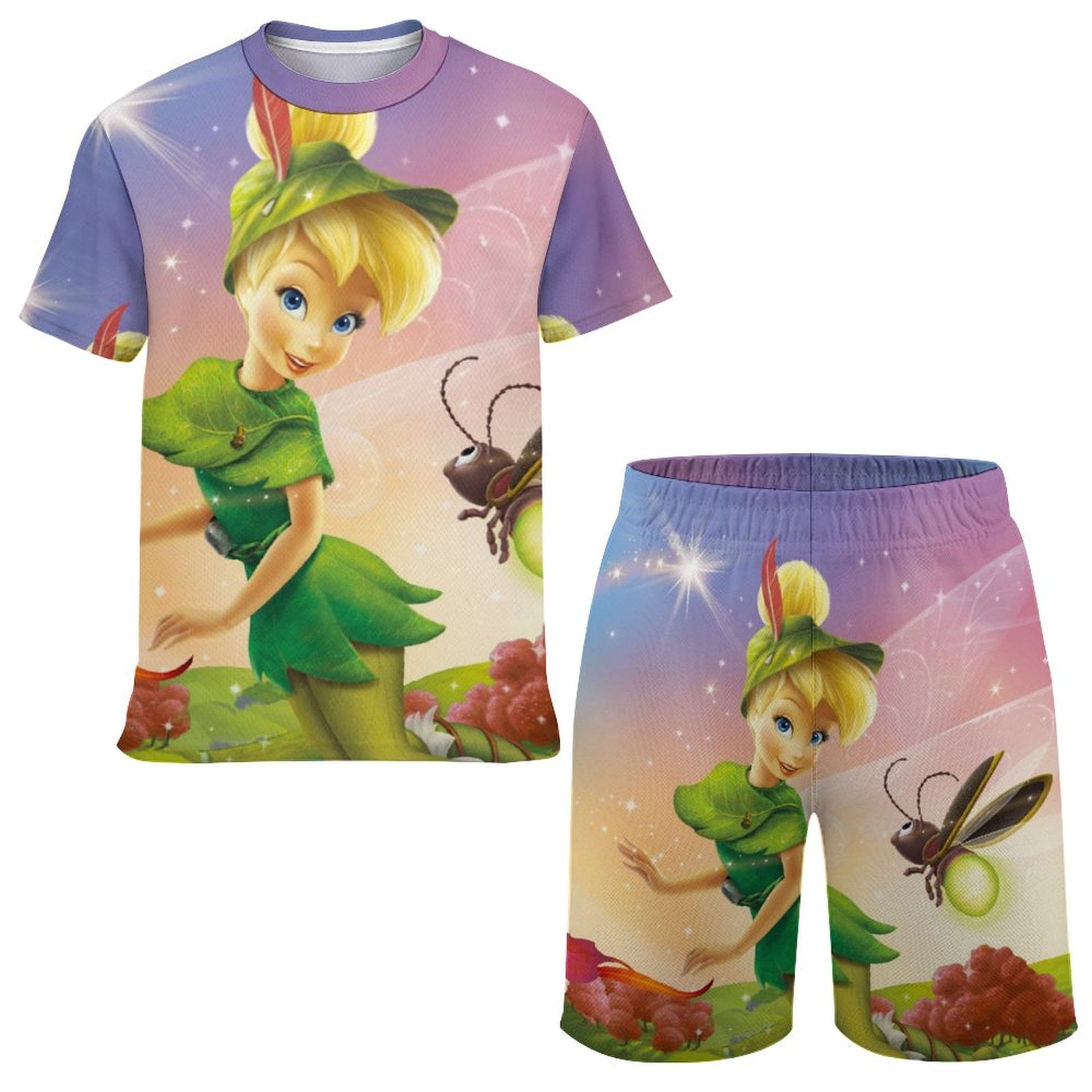 Kids Tinker Bell Short Sleeve T-Shirt And Shorts Outfit Set Athletic ...