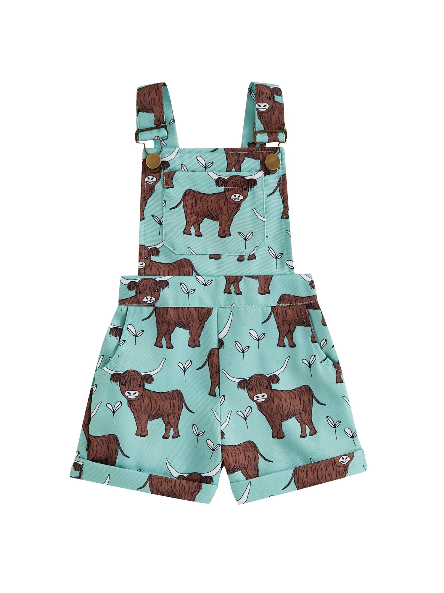 Kids Toddler Baby Boy Girl Farm Outfit Chicken Cow Print Overalls Sleeveless Suspender Shorts ...