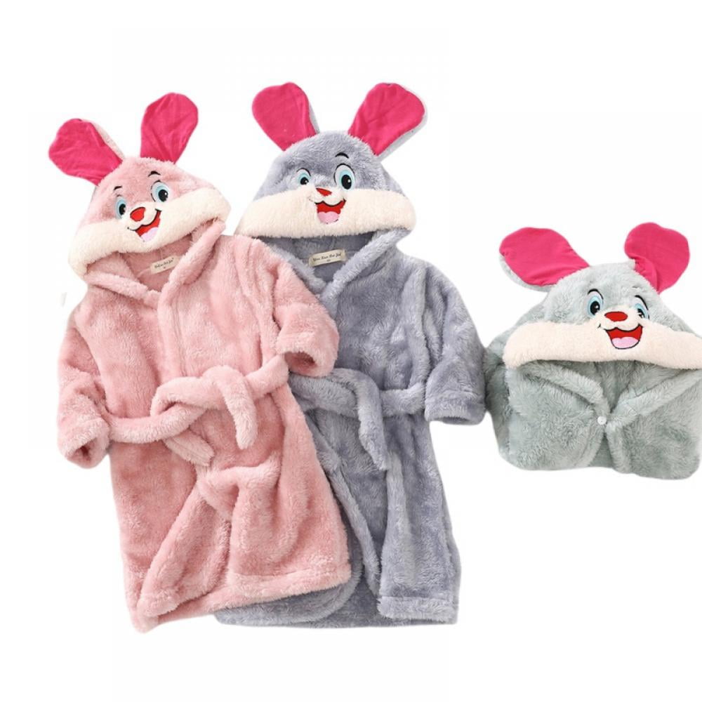 Kids Toddler Baby Boys Girls Fleece Bathrobe Hooded Flannel Sleep Robe ...
