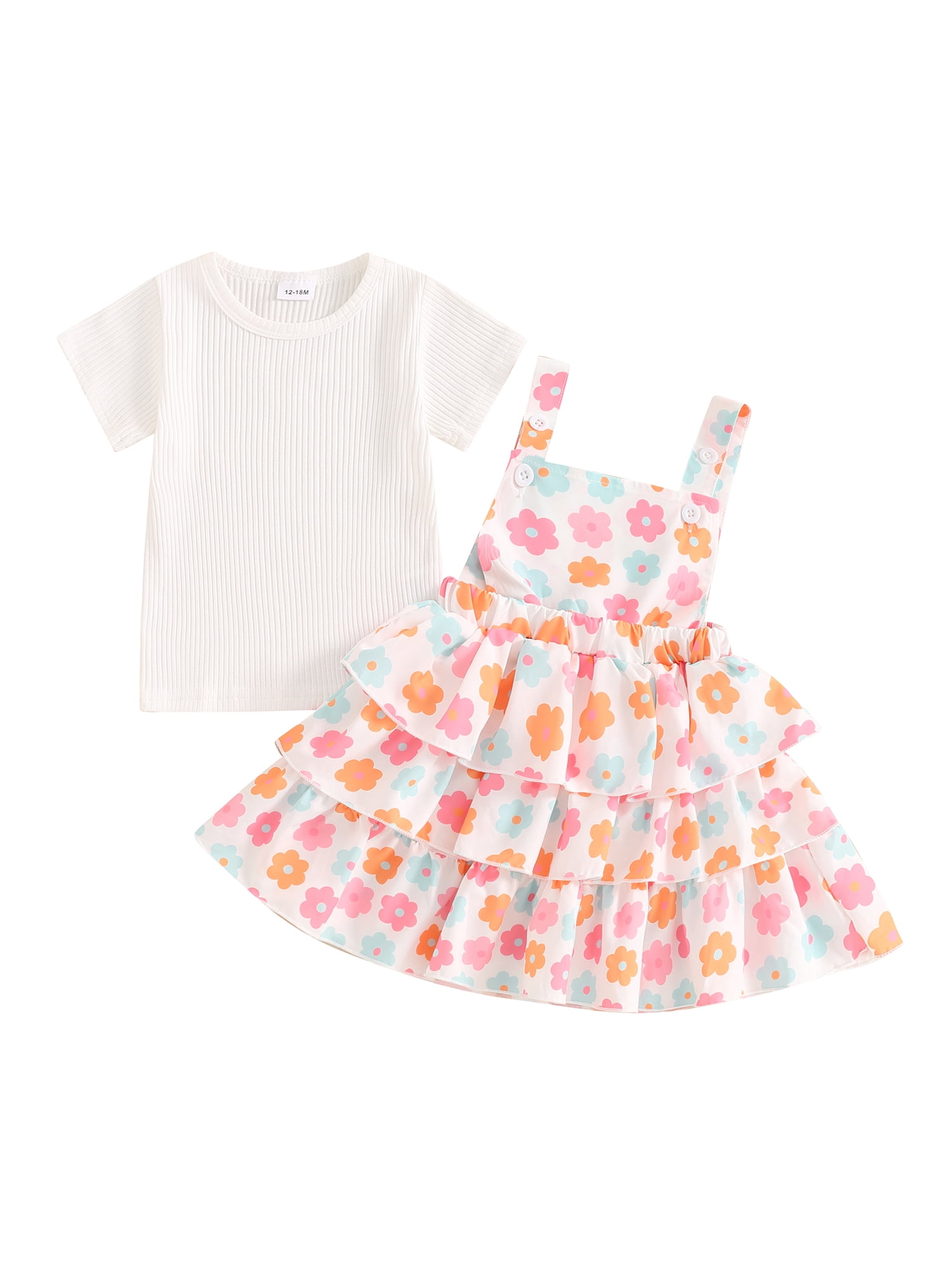 Kids Toddler Baby Girl Summer Outfits Short Sleeve T Shirts Tops Floral Daisy Tiered Ruffle ...