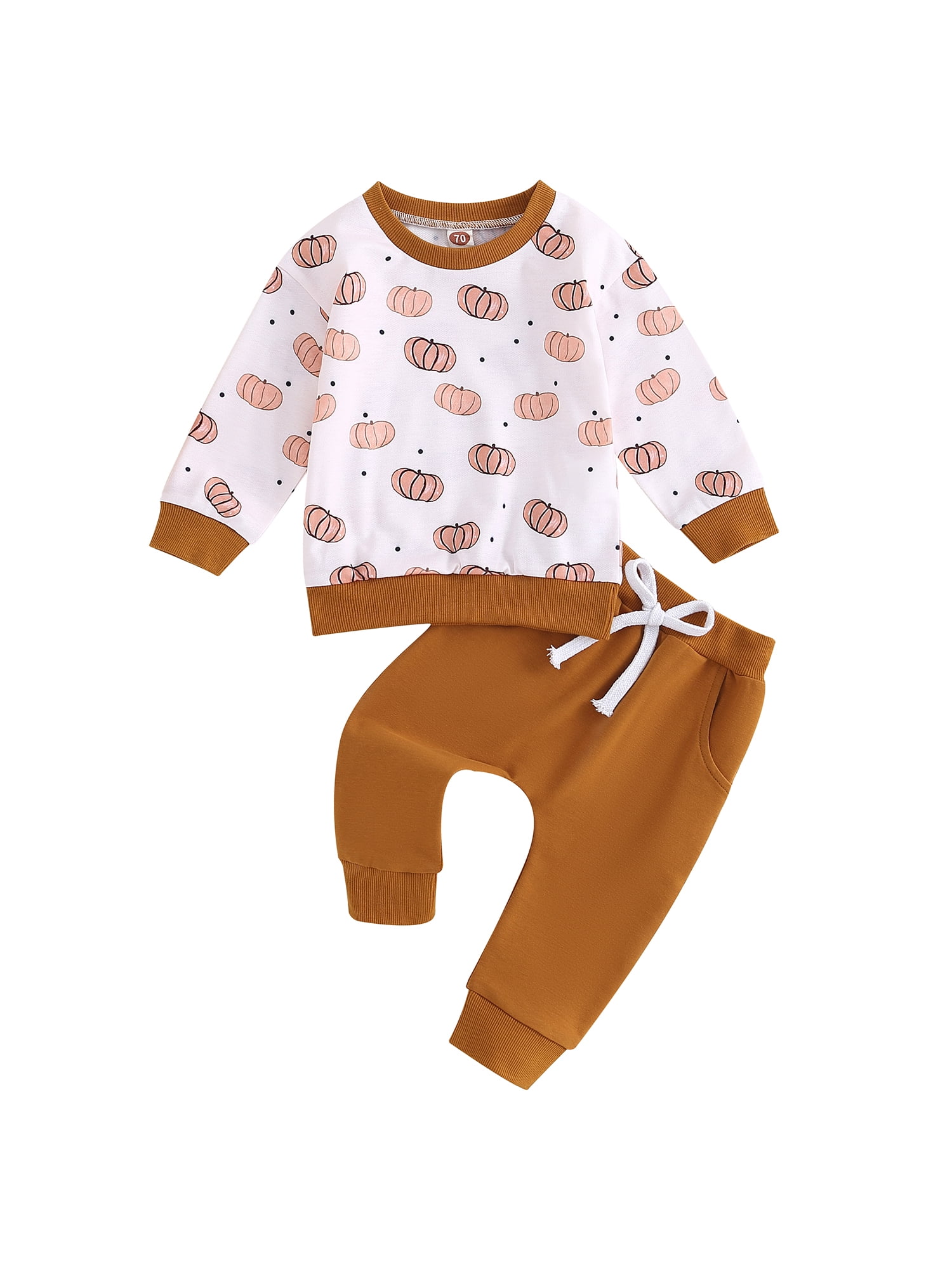Kids Toddler Baby Halloween Outfit Pumpkin Print Long Sleeve Sweatshirt and Elastic Pants Set ...