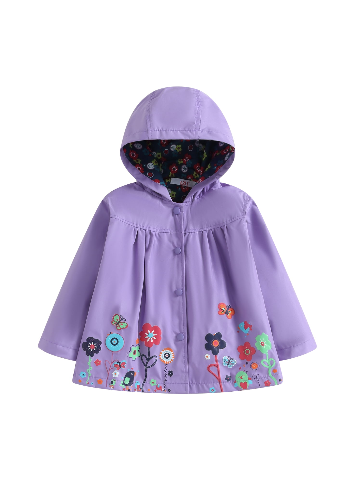 Kids Toddler Girls Flowers Hooded Waterproof Windproof Raincoat Jacket ...