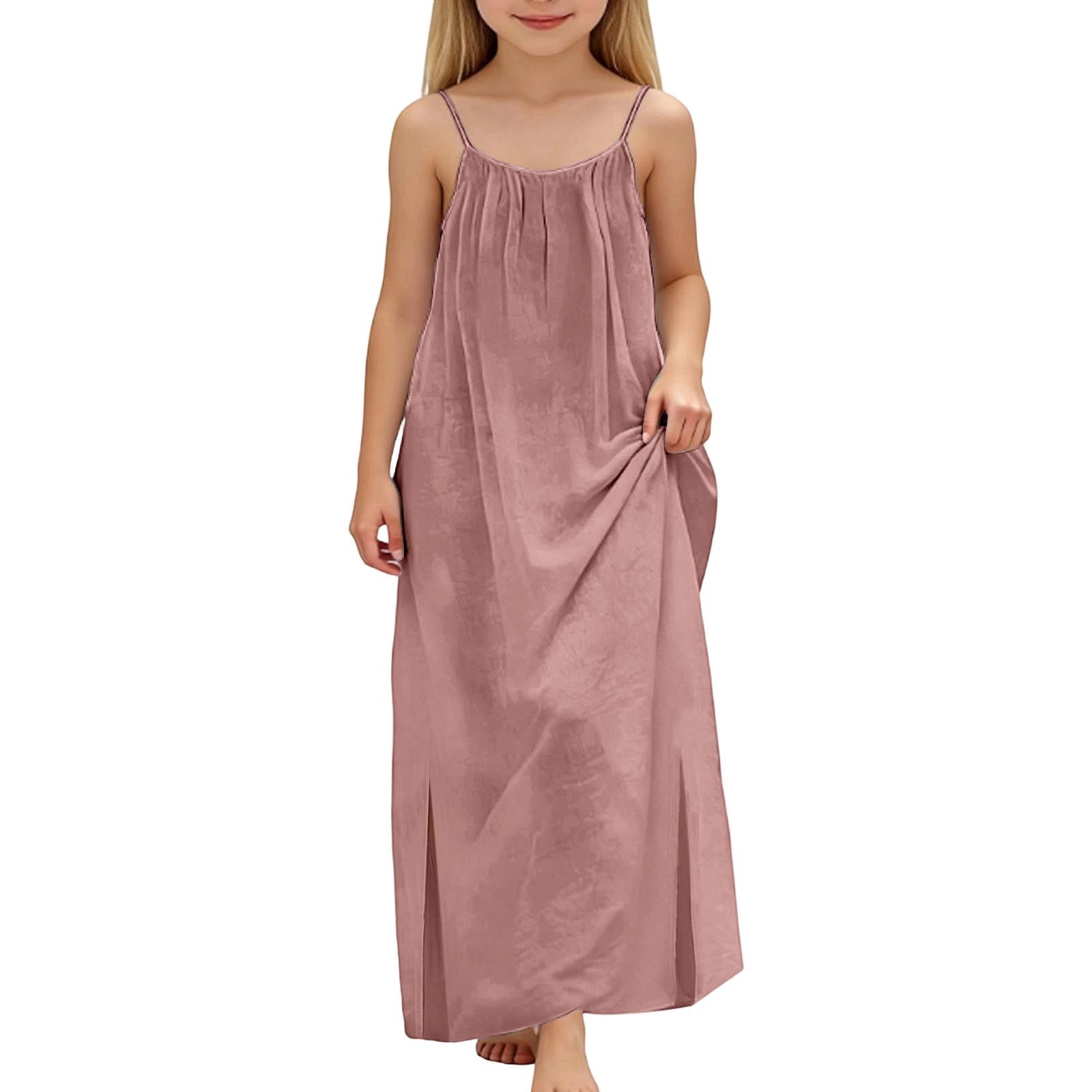 Kids Toddler Girls Open Back Spaghetti Strap Beach Maxi Dress Loose ...