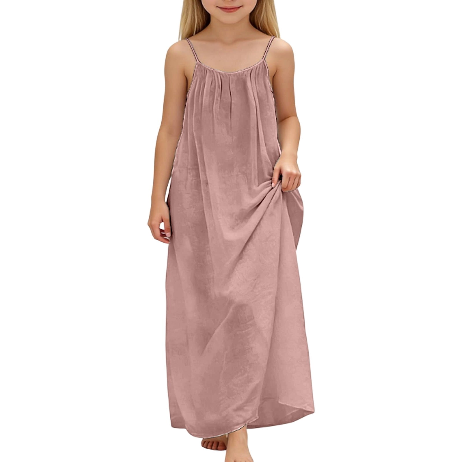 Kids Toddler Girls Open Back Spaghetti Strap Beach Maxi Dress Loose ...