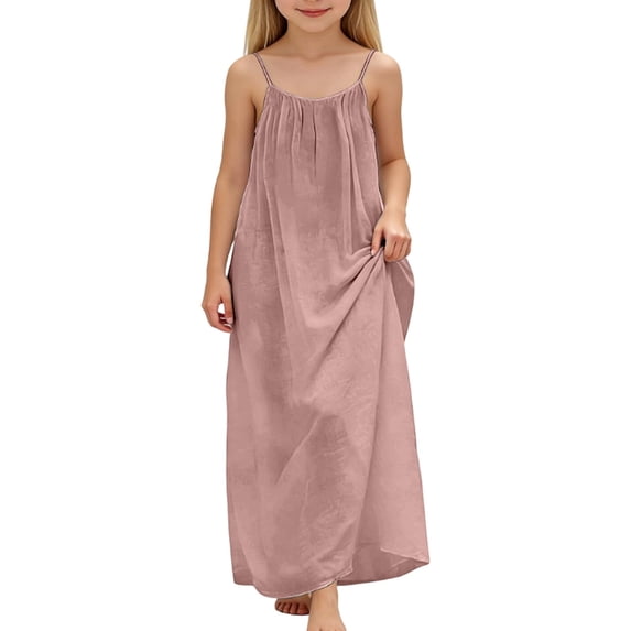 Kids Toddler Girls Open Back Spaghetti Strap Beach Maxi Dress Loose ...