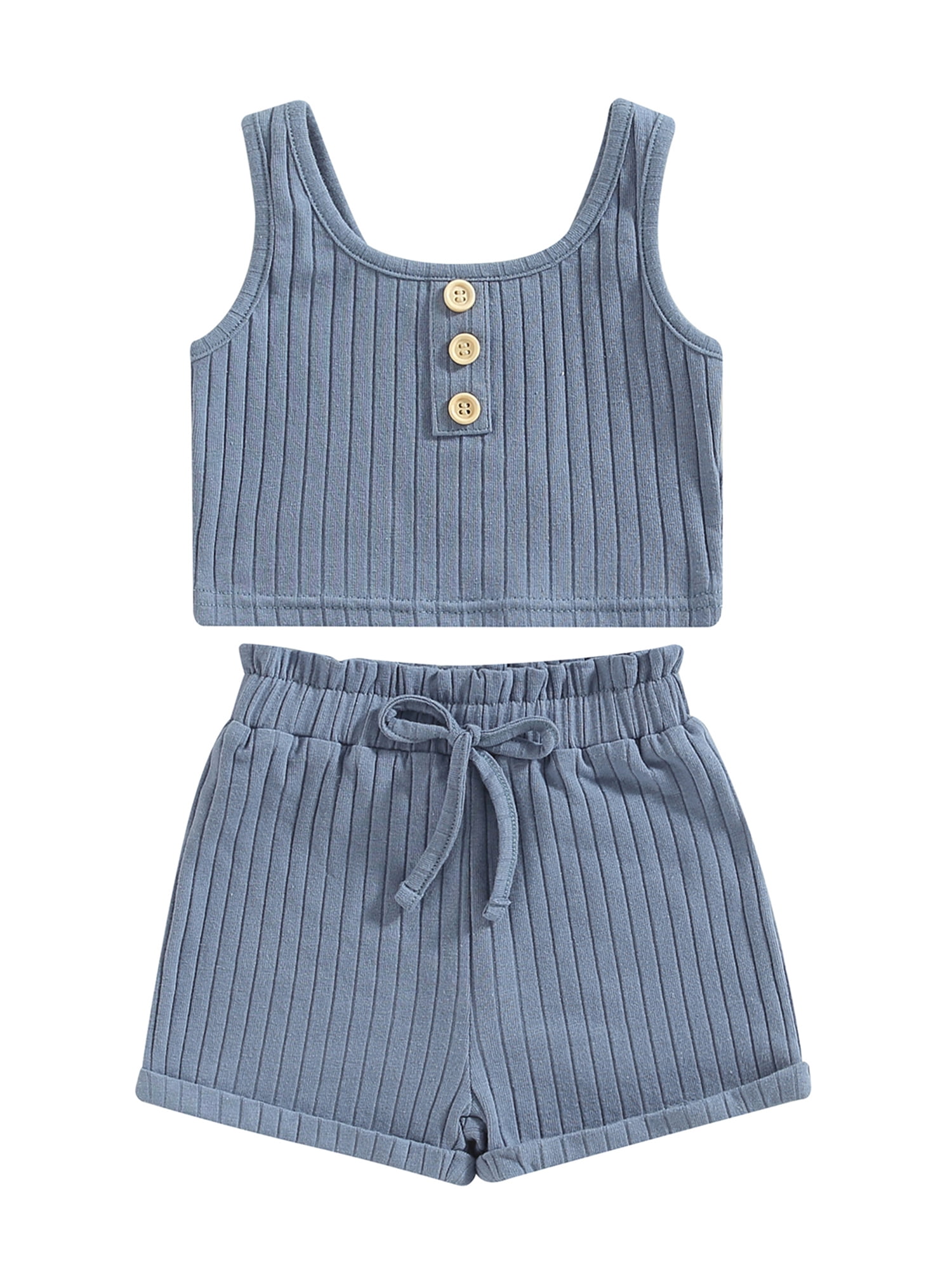Kids Toddler Girls Summer Clothes Sleeveless Button Vest+ Drawstring ...