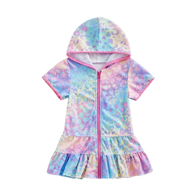 Kids Toddler Little Girl Swim Cover Up Towel Terry Swimsuit Wraps Zip ...