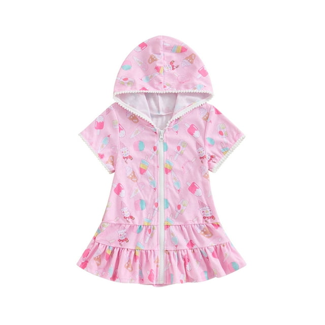 Kids Toddler Little Girl Swim Cover Up Towel Terry Swimsuit Wraps Zip ...