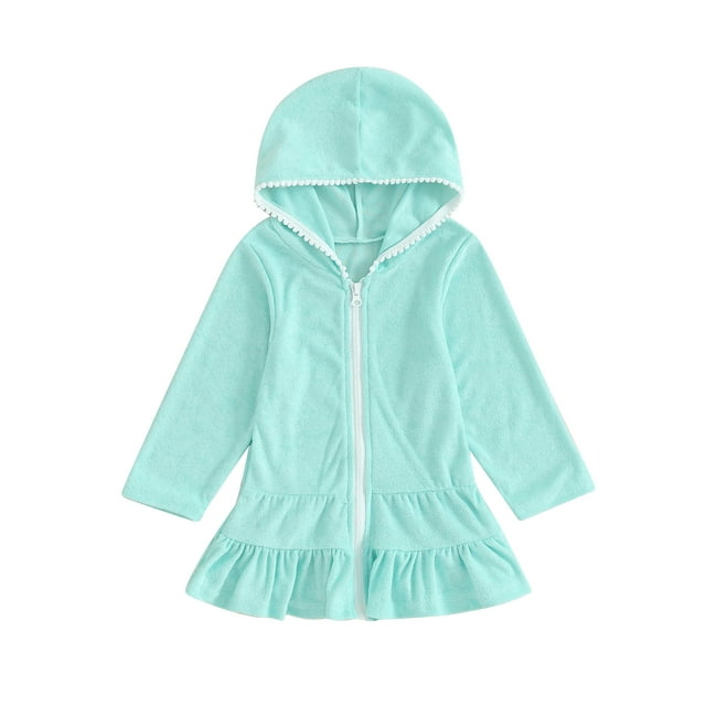 Kids Toddler Little Girl Swim Cover Up Towel Terry Swimsuit Wraps Zip ...