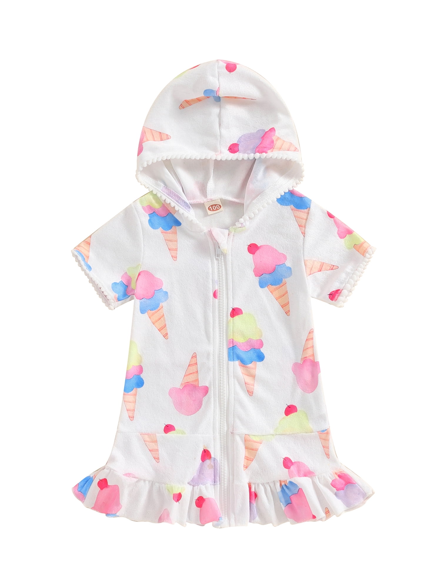 Kids Toddler Little Girl Swim Cover Up Towel Terry Swimsuit Wraps Zip ...