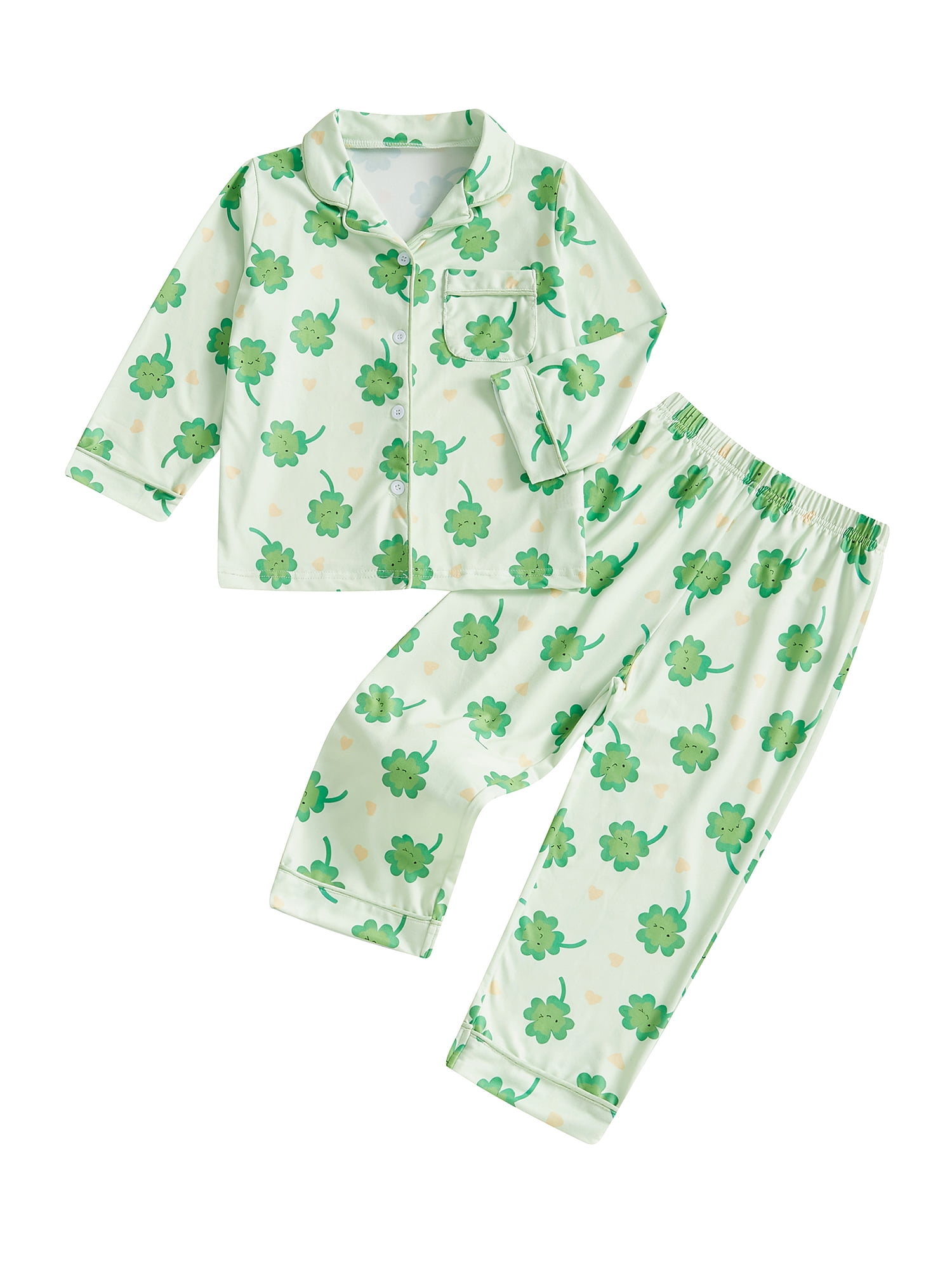 Kids Toddler Spring Pajama Sets Shamrock Pattern Button V Neck Long ...