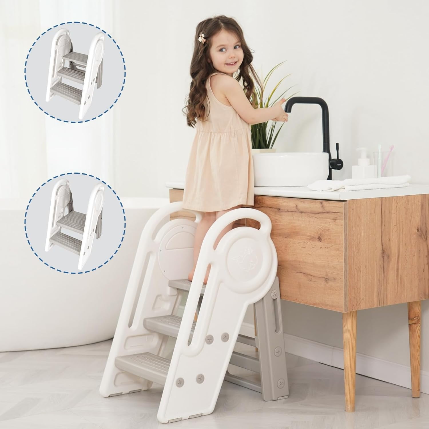 Kids Toddler Step Stool for Bathroom Sink, Foldable Toilet 2 or 3 Step ...