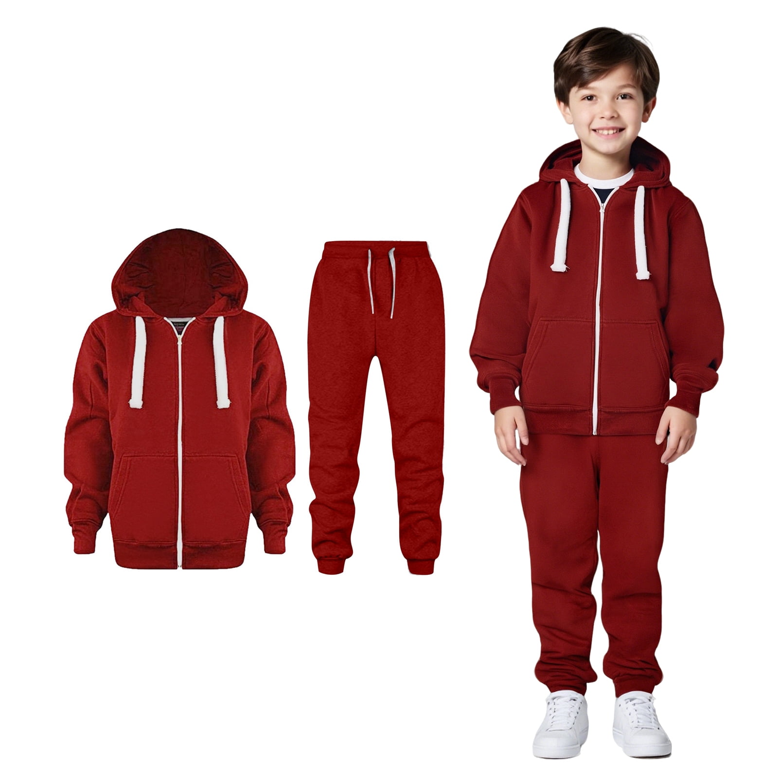 Kids Toddler Sweatsuit 2 Piece Long Sleeve Full Zip Up Red Tracksuit ...