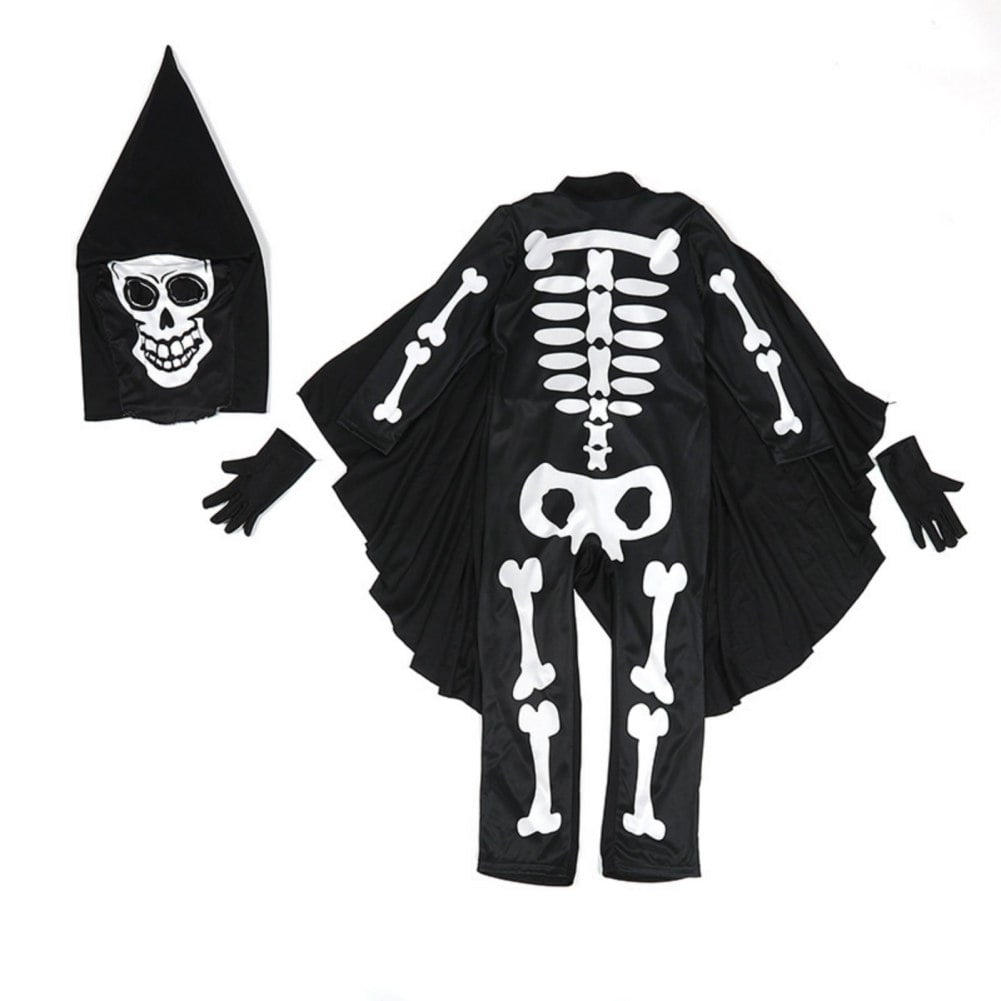 Kids Toddlers Halloween Costume Skeleton Jumpsuit with Facewear Gloves ...