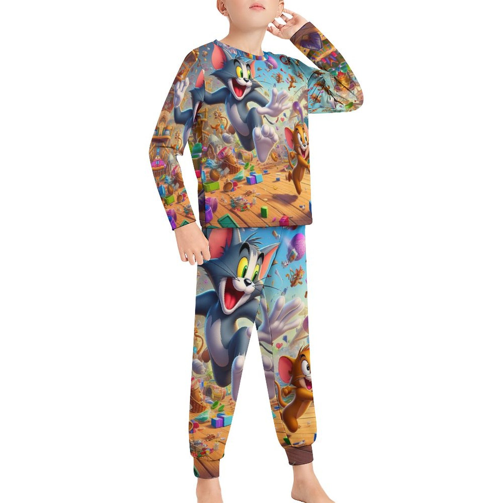 Kids Tom Cat Jerry Pajama Long Sleeve Sleepwear Pant Set Cute ...