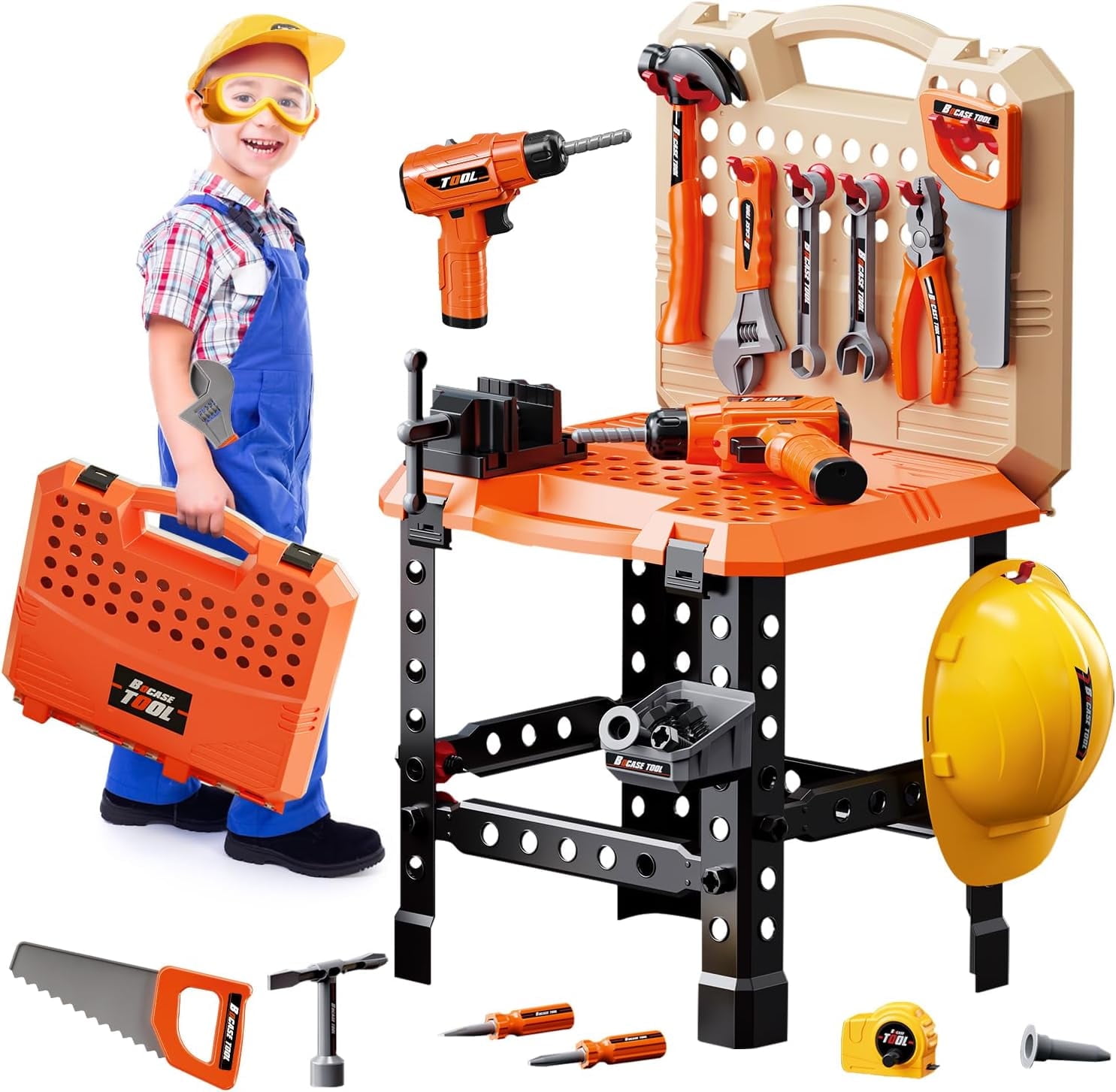 Kids Tool Bench Set, Toddler Tool Workbench with Realistic Electric ...