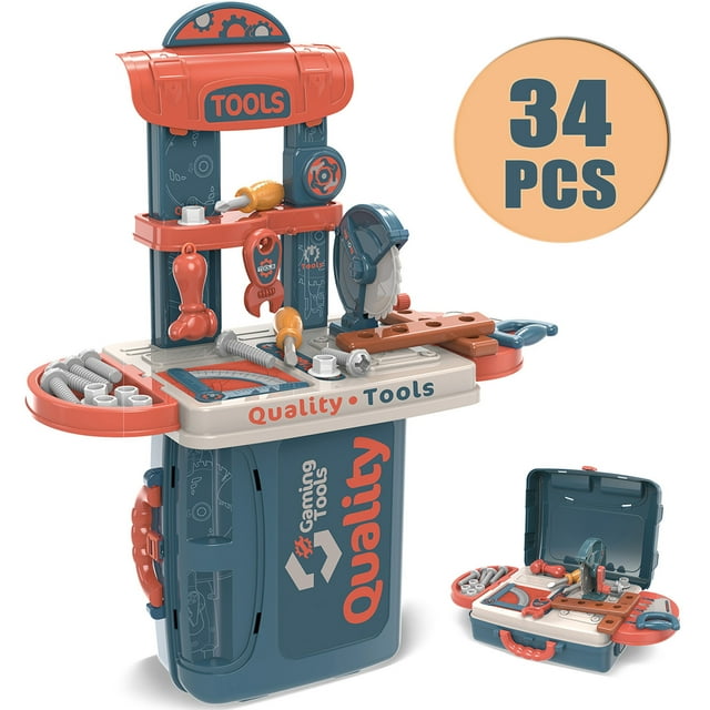 Kids Tool Set with Drill - 34 PCS Pretend Play Toolbox for Boys Ages 3 ...
