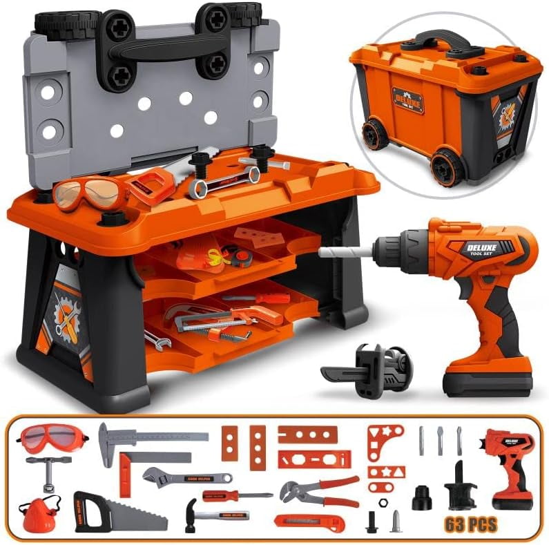 Kids Tool Set, 63 Piece Toddler Tool Set with Tool Box & Electric Toy ...