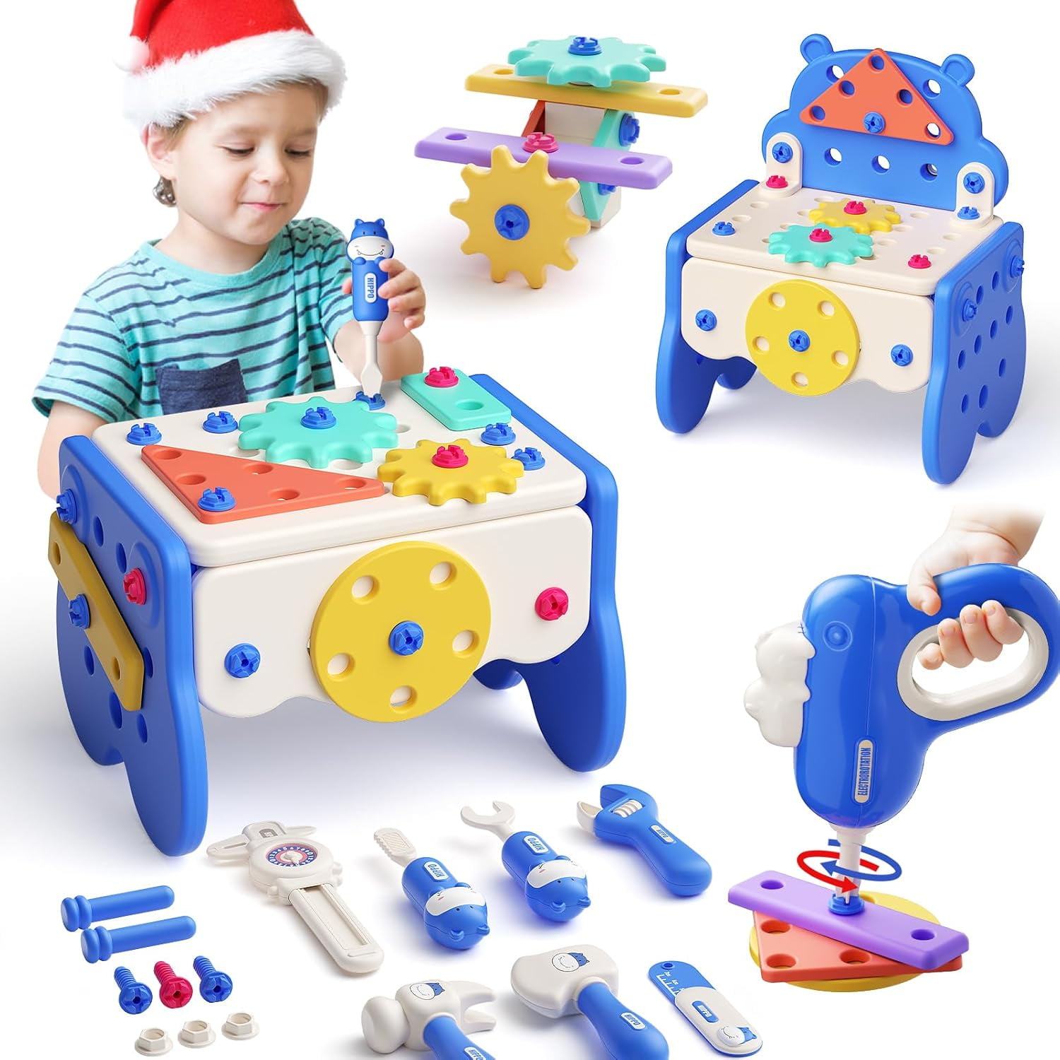 Kids Tool Set, 66PCS Toddler Tool Set with Electronic Drill and Screw ...