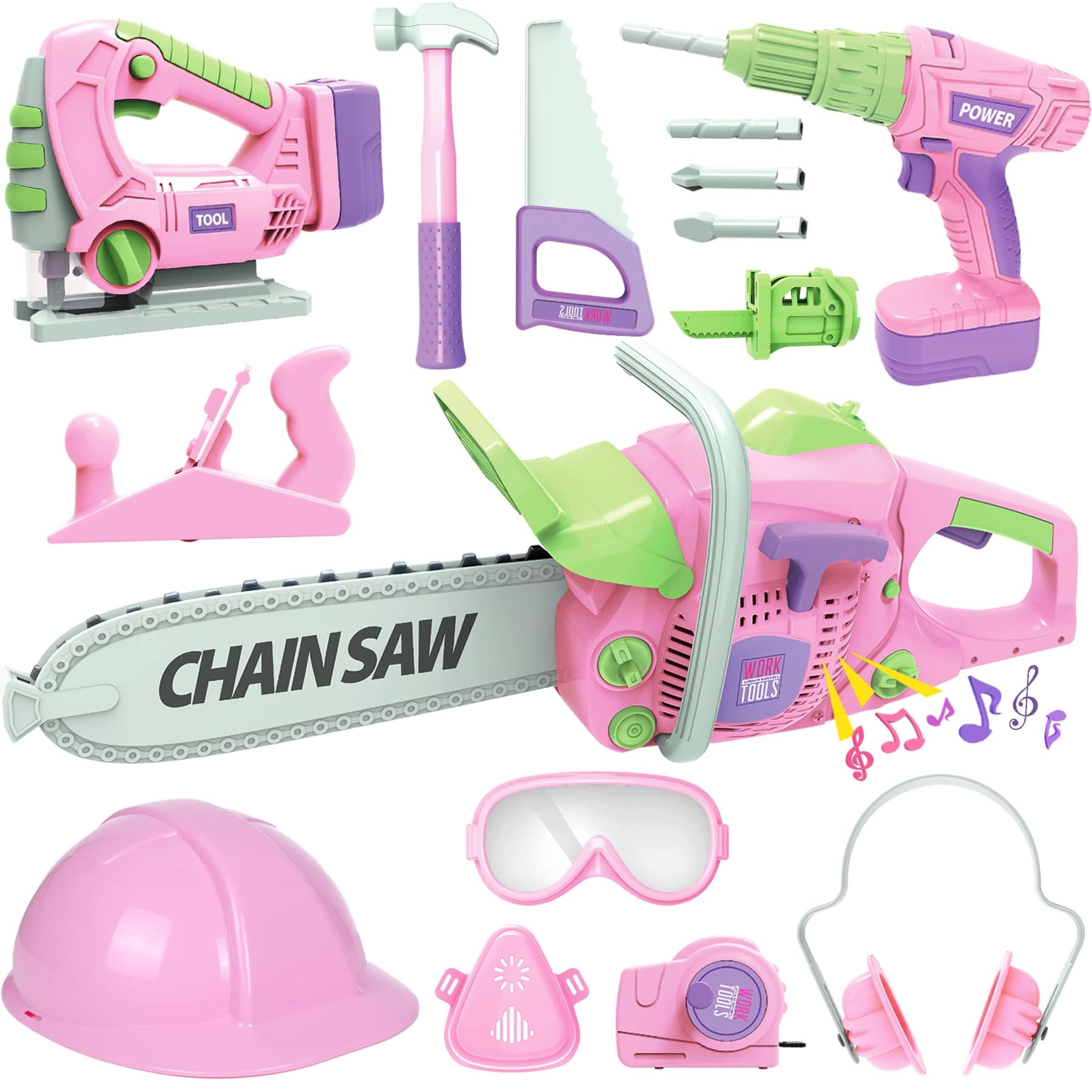 Kids Tool Set For Girls - Toddler Tool Set With Toy Chainsaw, Electric ...